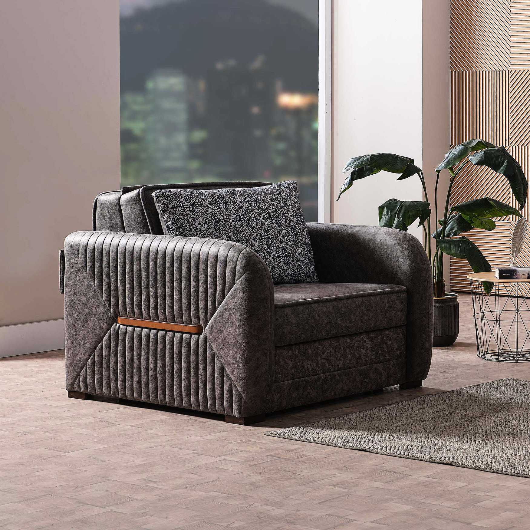 Hokku Designs Upholstered Convertible Armchair, Grey - Maximize Your ...