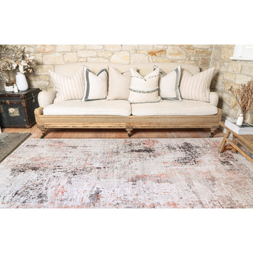 17 Stories Elizabethrose Machine Woven Blush Rug | Wayfair