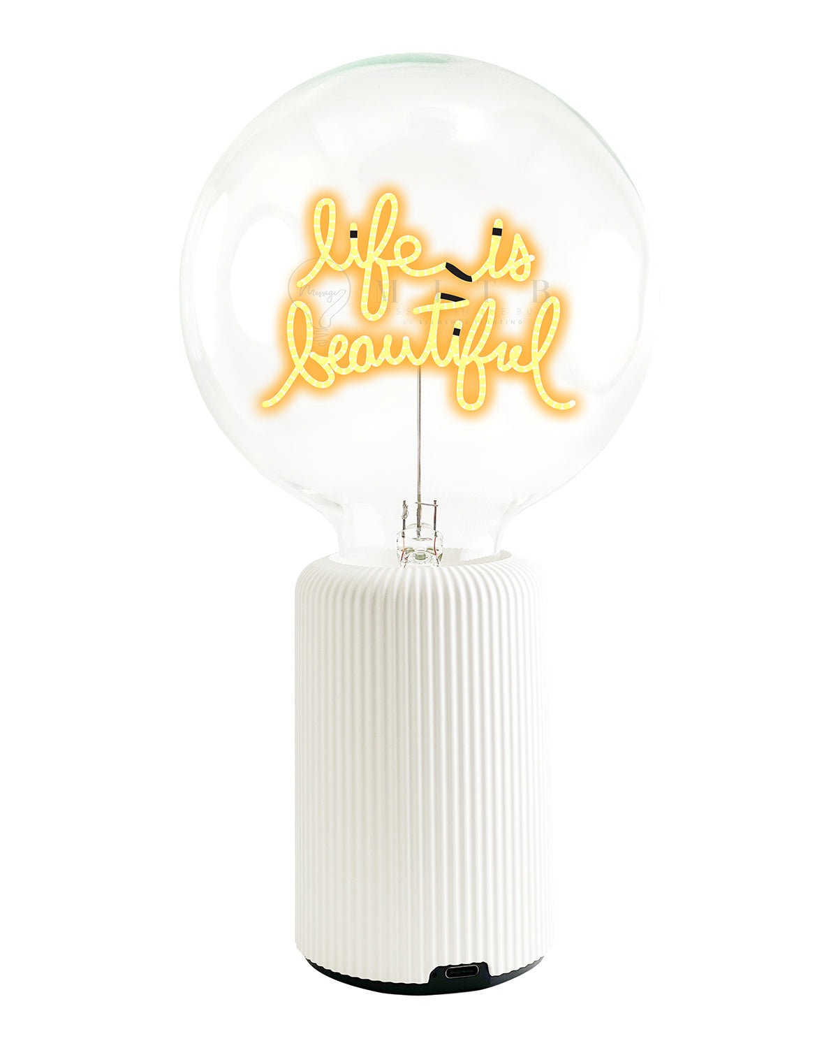 Message in the Bulb Bulb LIFE IS BEAUTIFUL Amber with Base Table Lamp ...