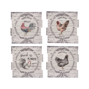 August Grove® MDF Farm Chicken Slat Sign Set of 4 Spring Home ...