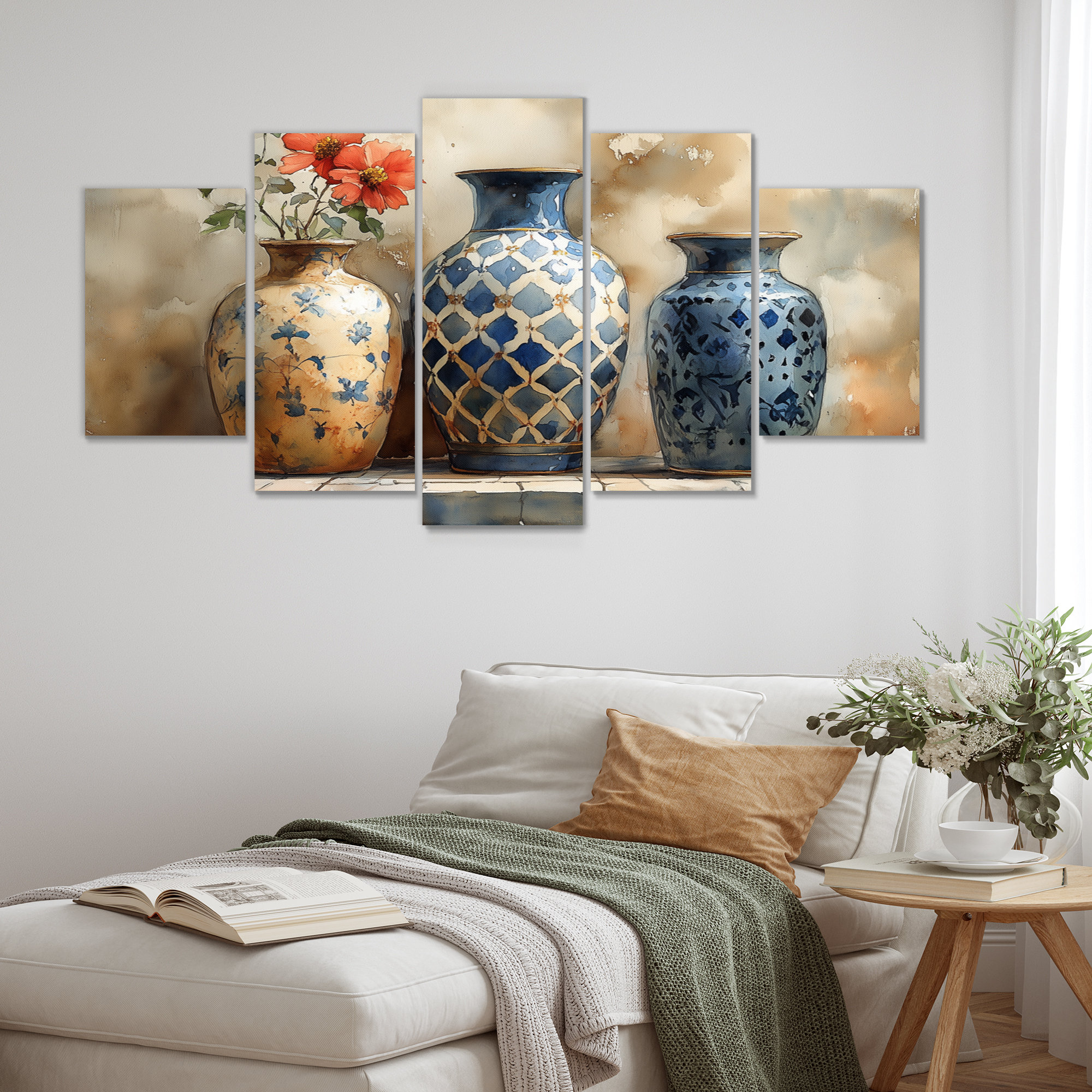 Lark Manor™ Blue Stately Vases - Morocco Pottery Wall Art Set | Wayfair