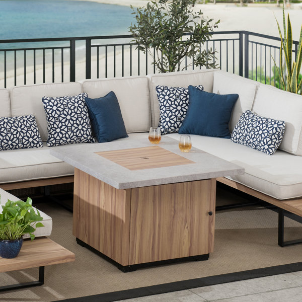 Sunjoy Roberts 38 inch Outdoor Square Steel Propane Burning Fire Pit ...