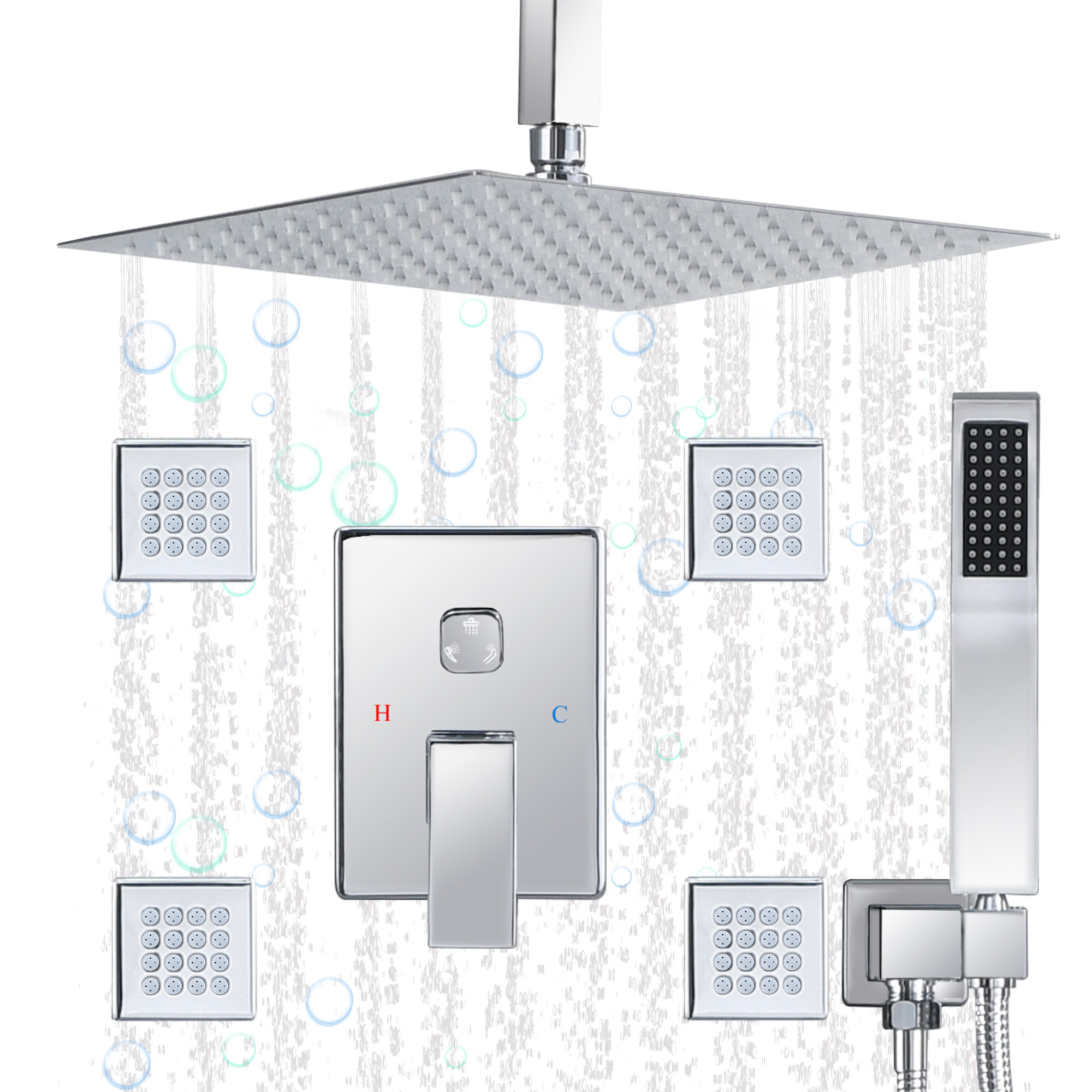 FOSES Système de douche de plafond avec jets de douche de corps avec ...