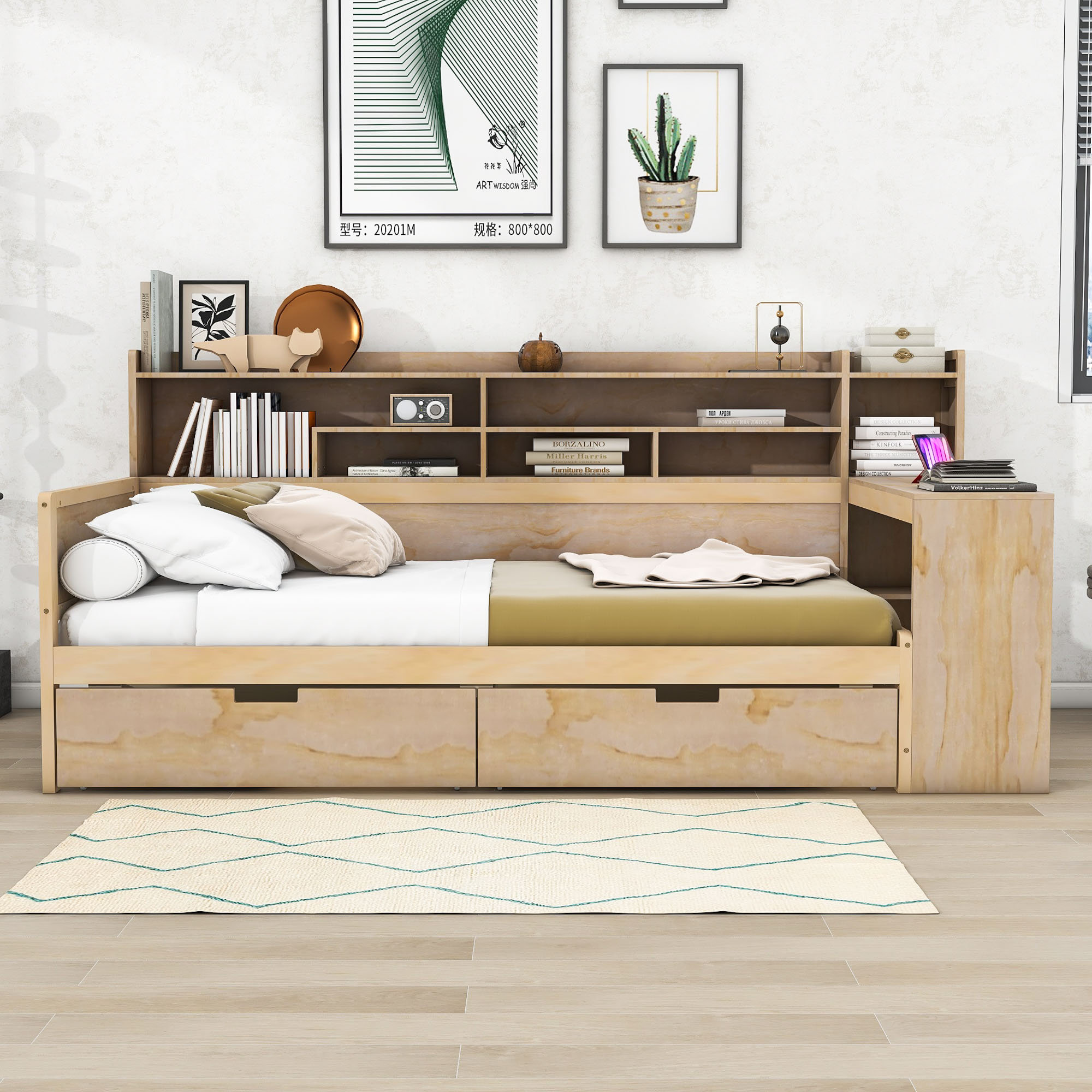 Red Barrel Studio® Twin/Full Wooden Daybed with Storage Shelves, 2 ...