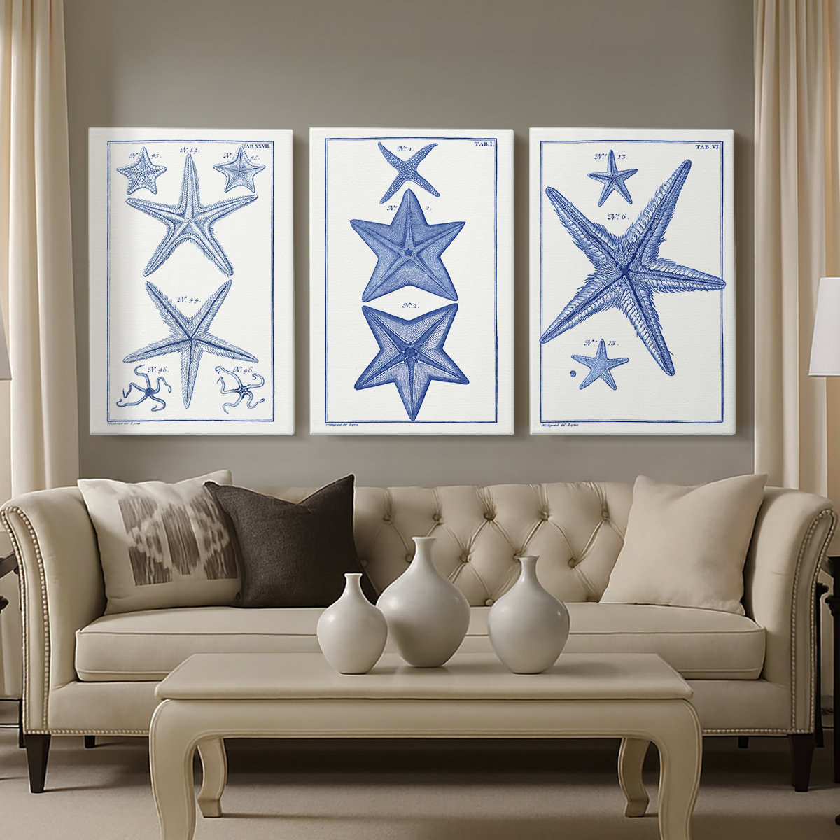 Longshore Tides Blue Sea Stars I -Custom Wrapped Gallery Canvas - 3 ...