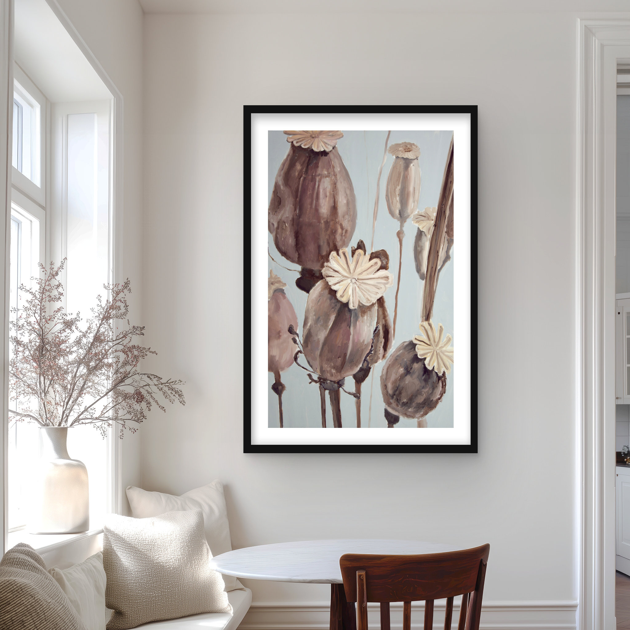 Lark Manor™ Sepia Poppy Head Flowers - Framed Still Life Bedroom Print ...