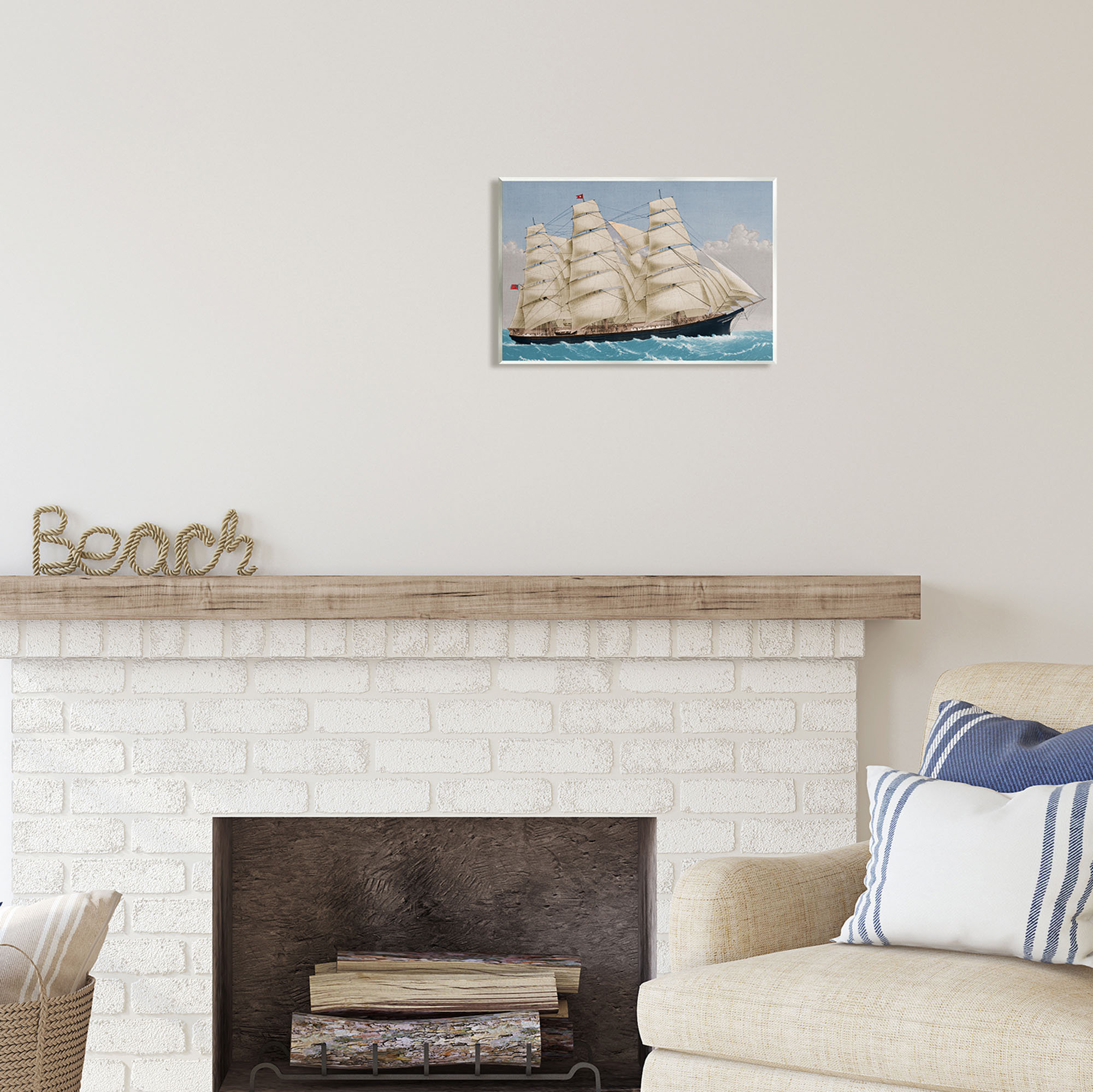 Stupell Industries Nautical Ship Sailing On MDF by Corinne Haig Print ...