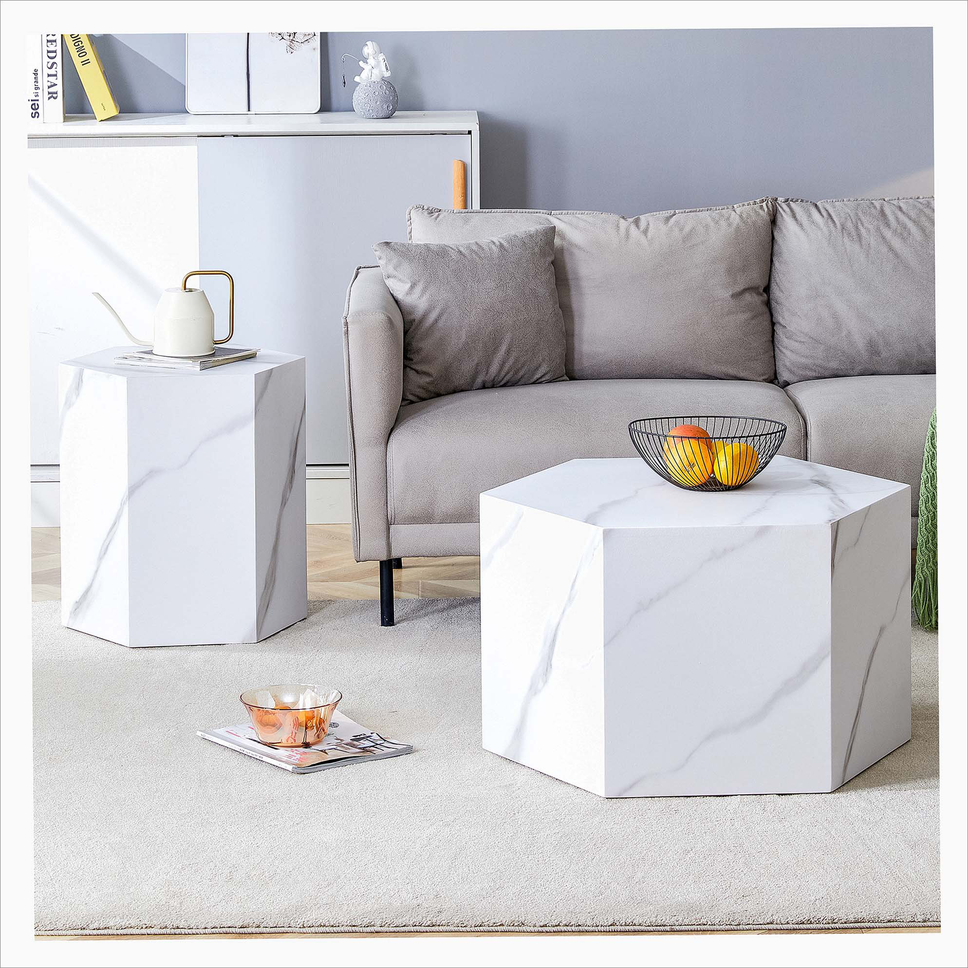 Ivy Bronx Modern minimalist style hexagonal white marble patterned MDF ...