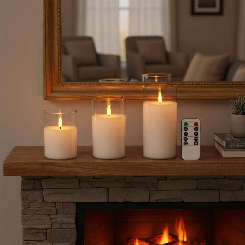 Symple Stuff Realistic Glass Flameless LED Pillar Candles | Wayfair.co.uk