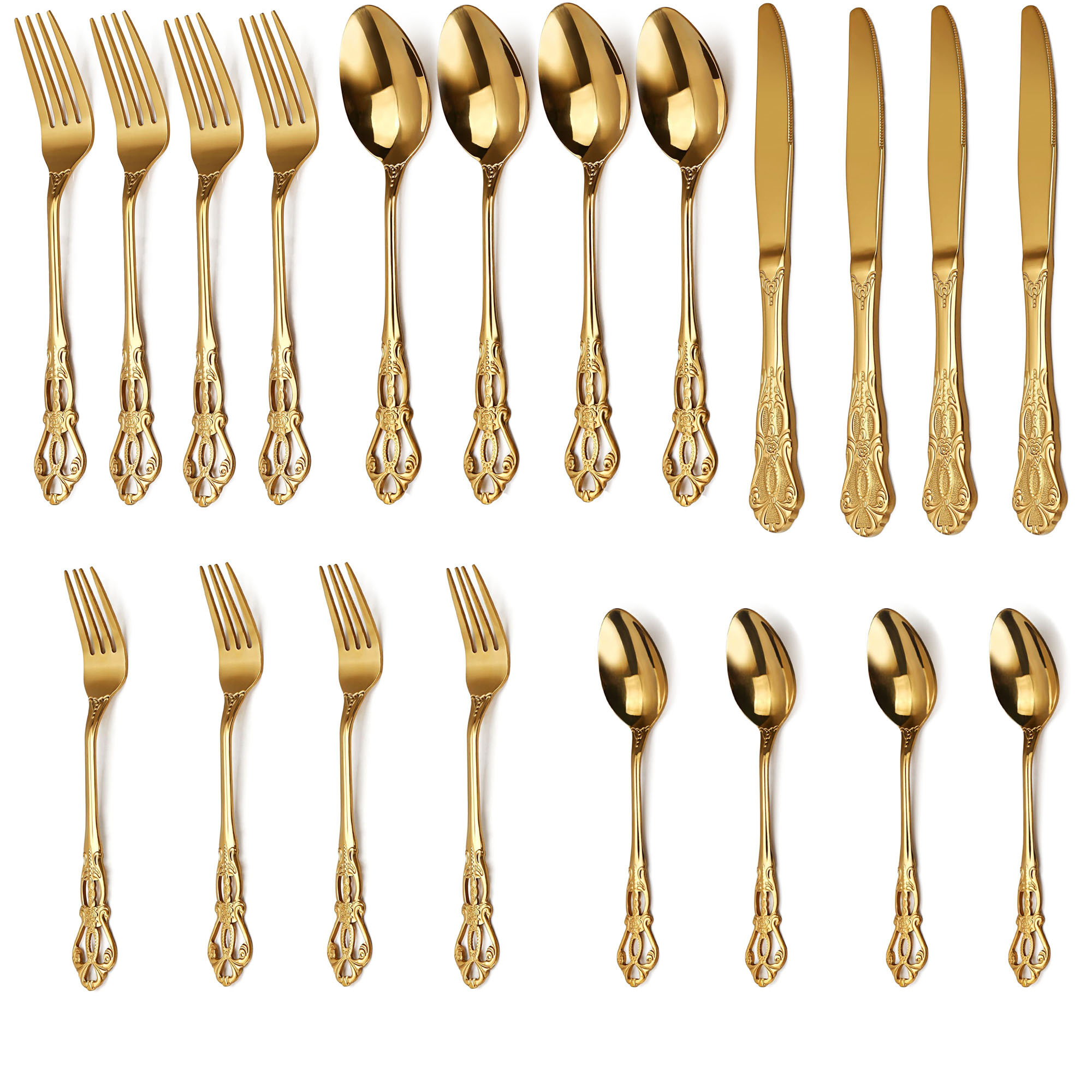 House of Hampton Titanium Gold Plated Stainless Steel Flatware Set, 20 ...