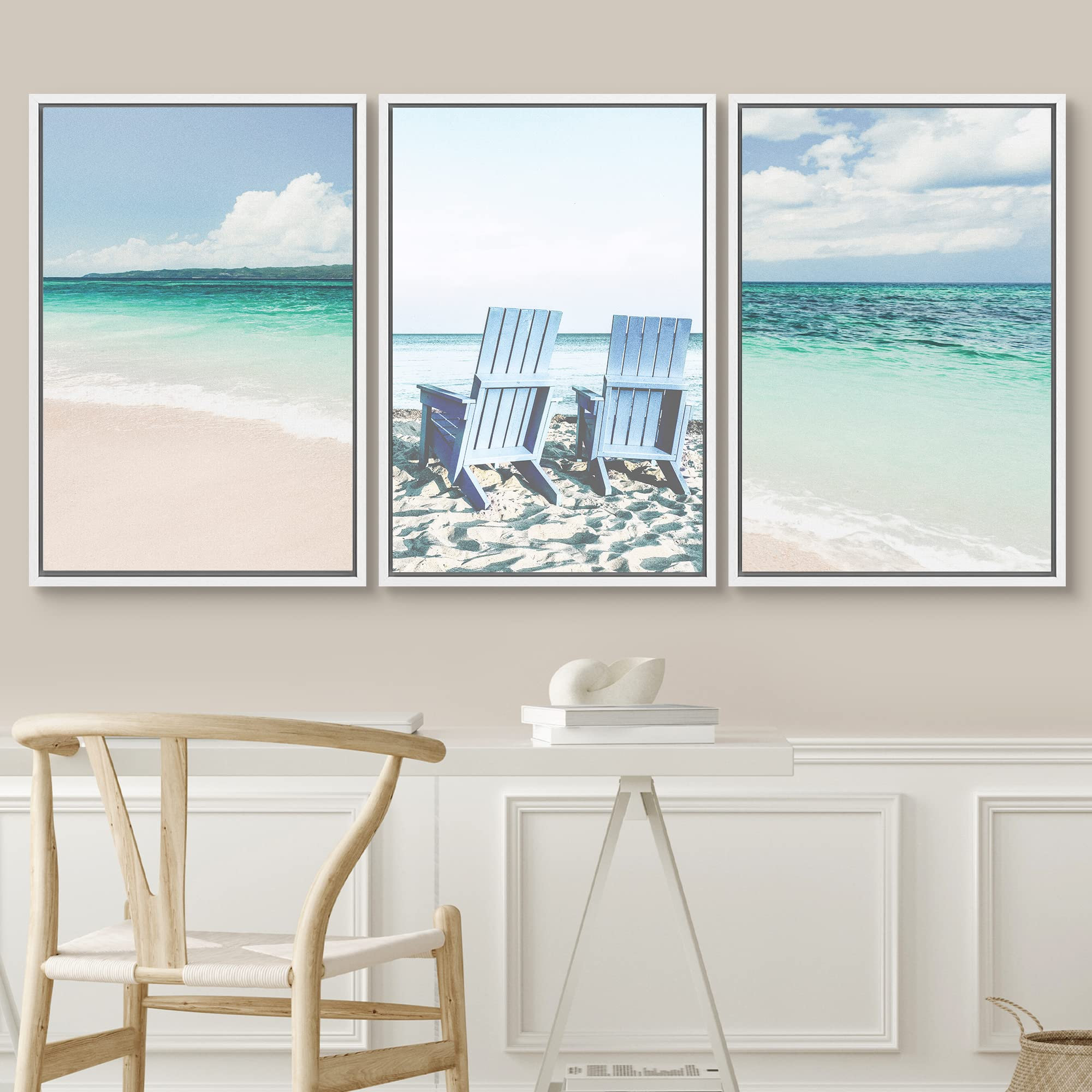 wall26 " Retro Beach Chairs Teal White Ocean Horizon Coastal Nautical ...