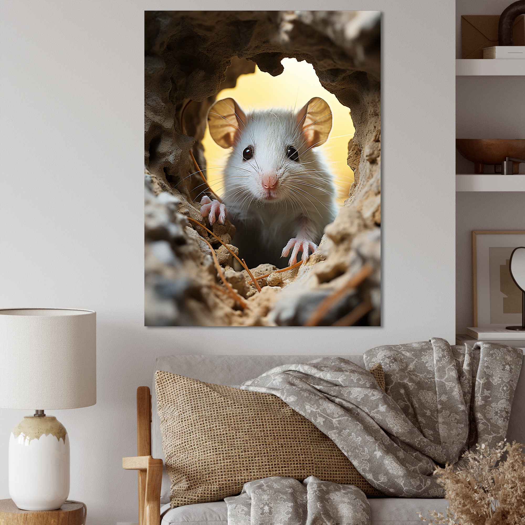 Latitude Run® Cute White Rodent Framed On Canvas Print | Wayfair
