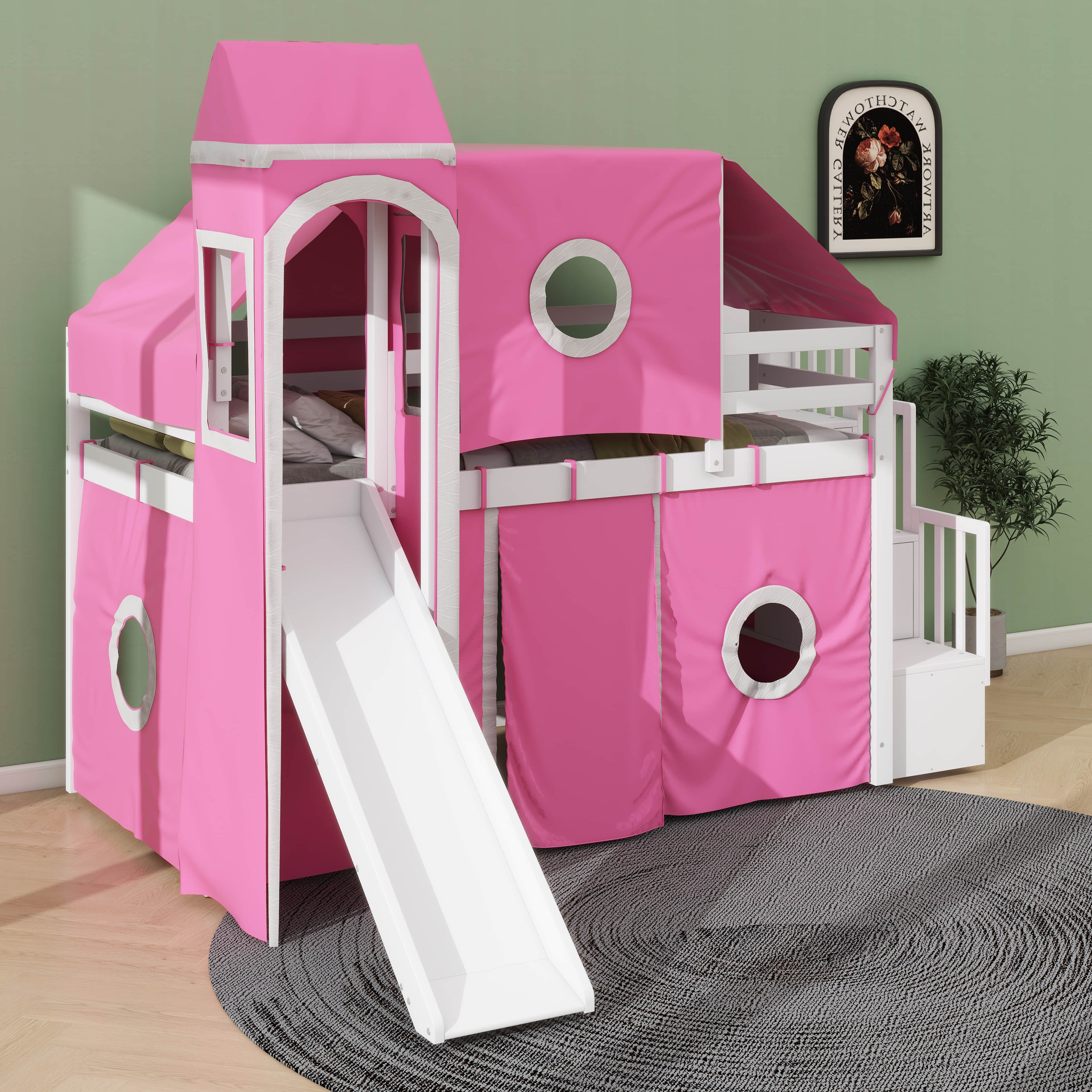 Harriet Bee Roomy Twin Loft Bed Comes With Play Tent And Tower | Wayfair