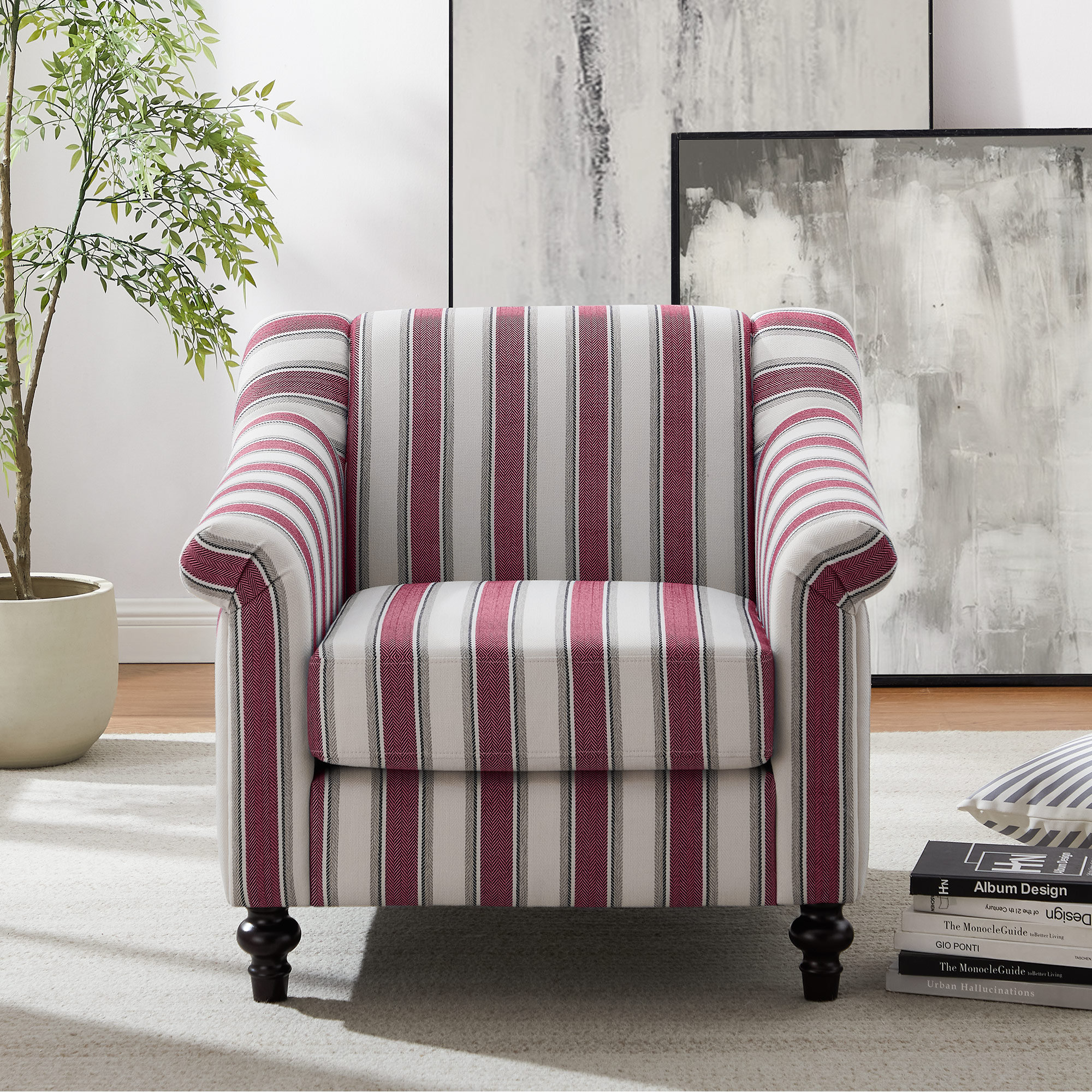Alcott Hill® 34.25In Striped Fabric Rolled Arm Accent Chair - Wayfair ...