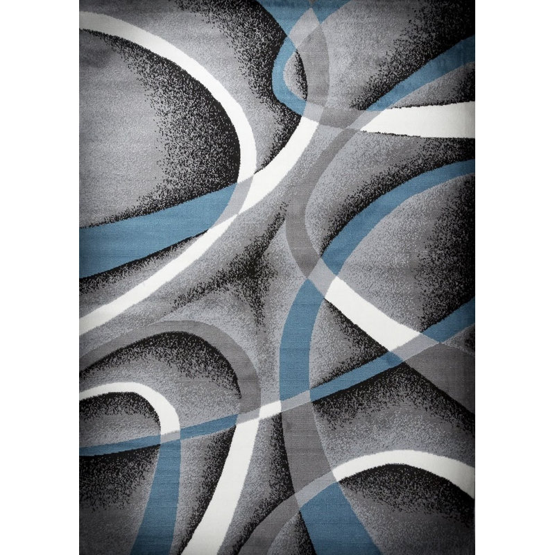 Ebern Designs Juelz Performance Gray/Blue/White Rug & Reviews | Wayfair