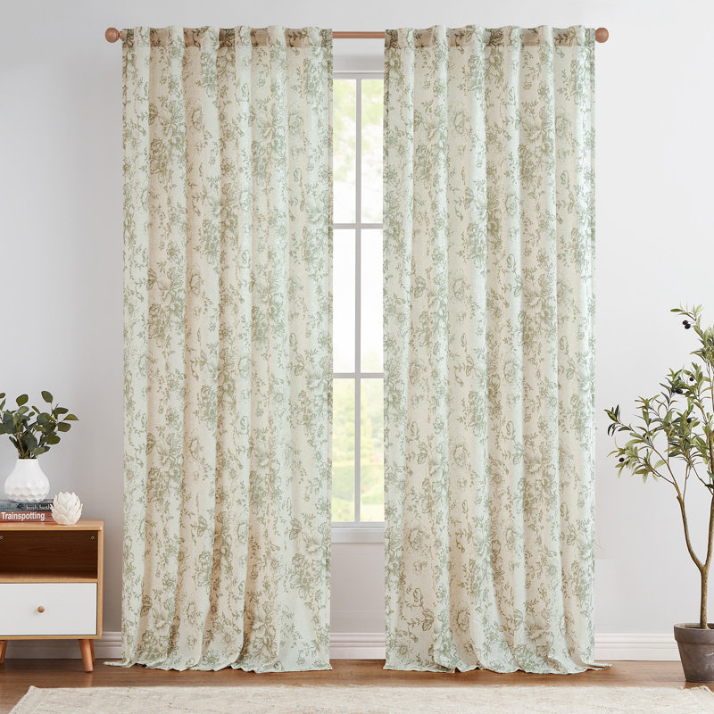 Winston Porter Neacsa Linen Semi Sheer Peony Flower Patterned Rod ...