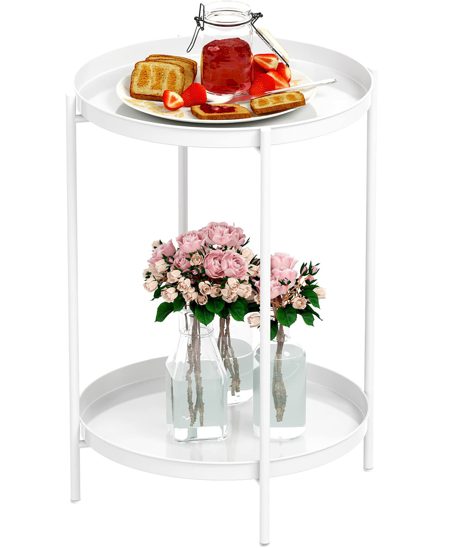 Latitude Run® White Double Tray End Table - Versatile & Durable 2-Tier ...