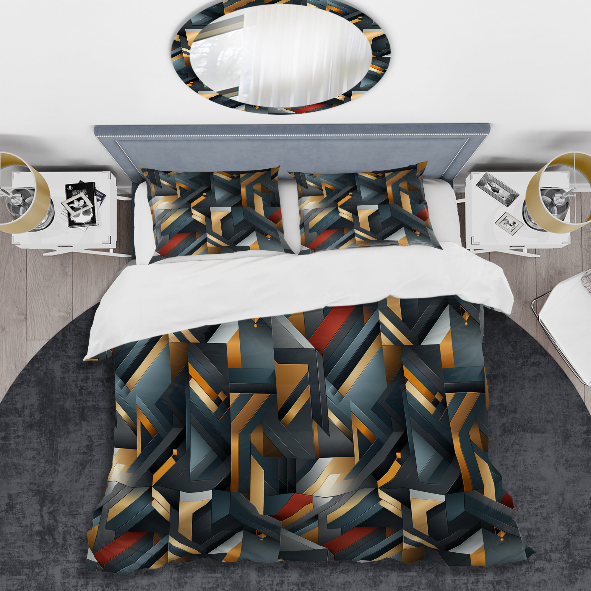 Design Art Vintage Revival Cubic Geometric Patterns I - Geometric Duvet ...