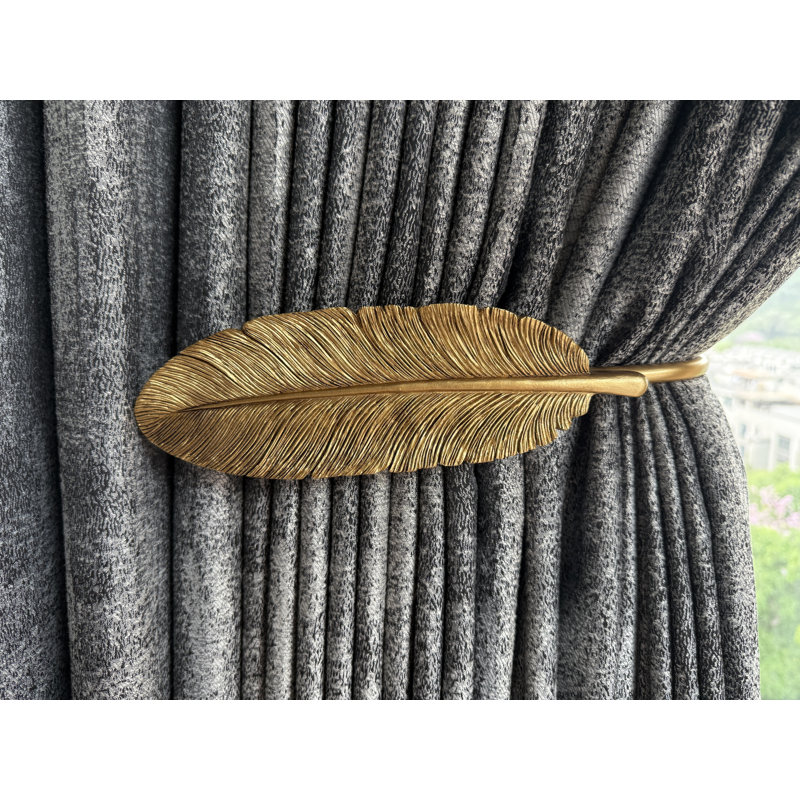 House of Hampton® Light and Spirited Metallic Gold Feather Tiebacks set ...