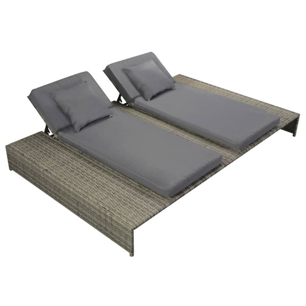 Highland Dunes Double Sun Lounger with Cushion Poly Rattan Gray ...