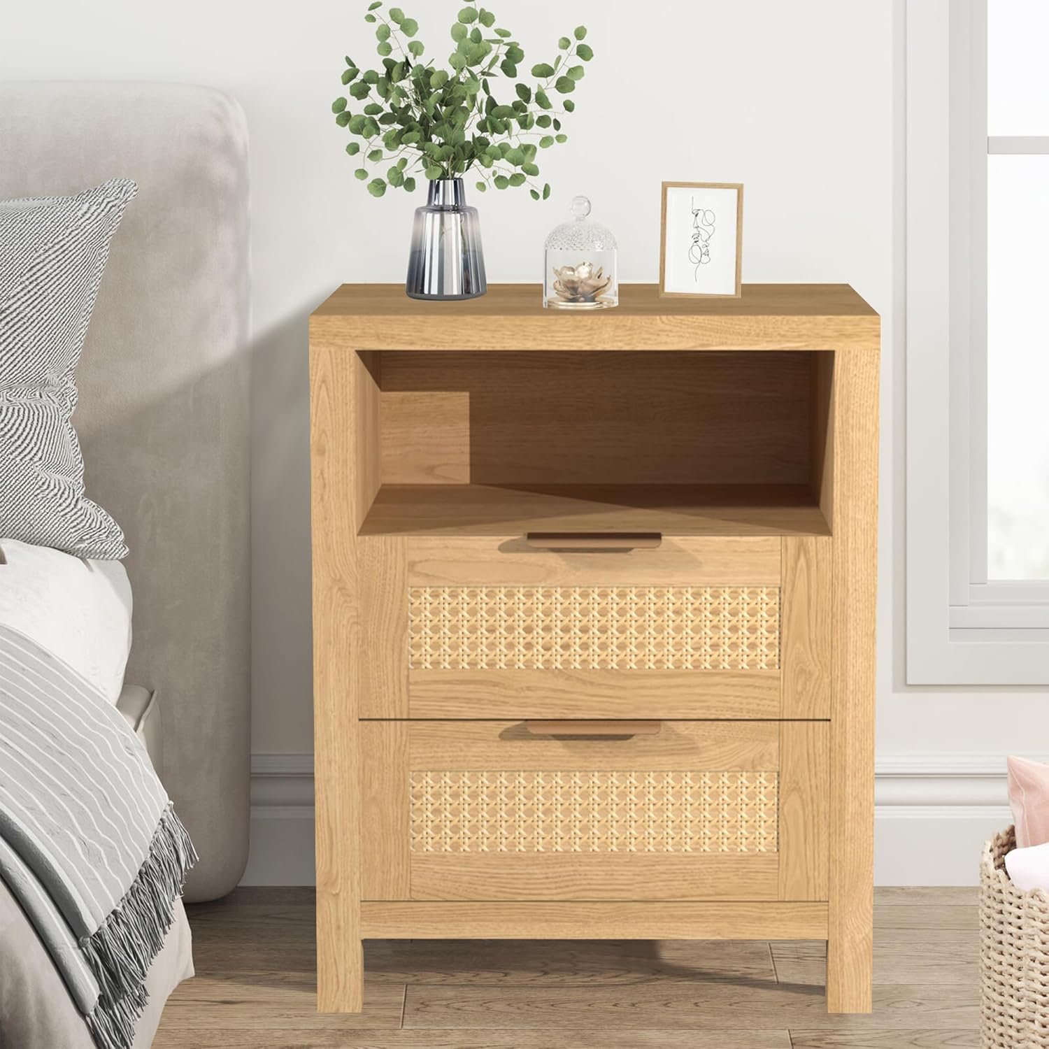 Bay Isle Home™ Wooden Night Stand With 2 Drawers And Open Storage Cubby ...