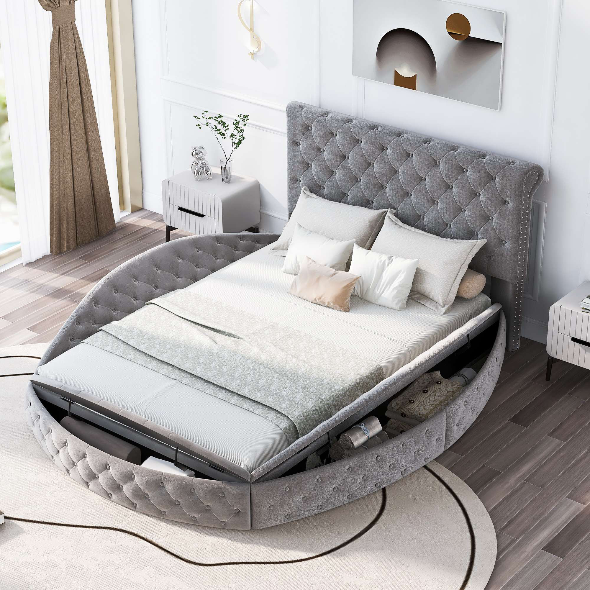 Rosdorf Park Round Shape Upholstery Storage Platform Bed & Reviews ...