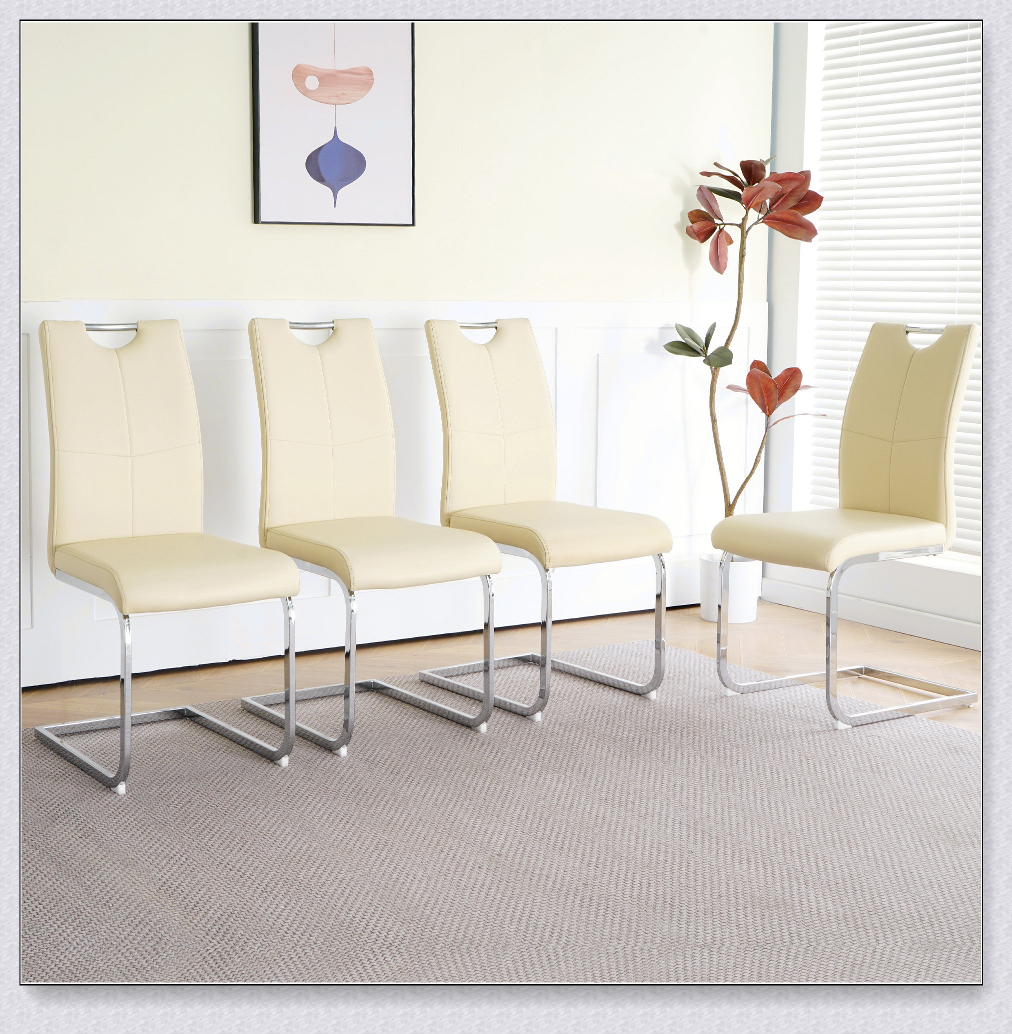 Corrigan Studio Modern Light Yellow PU dining chair Living room chair ...