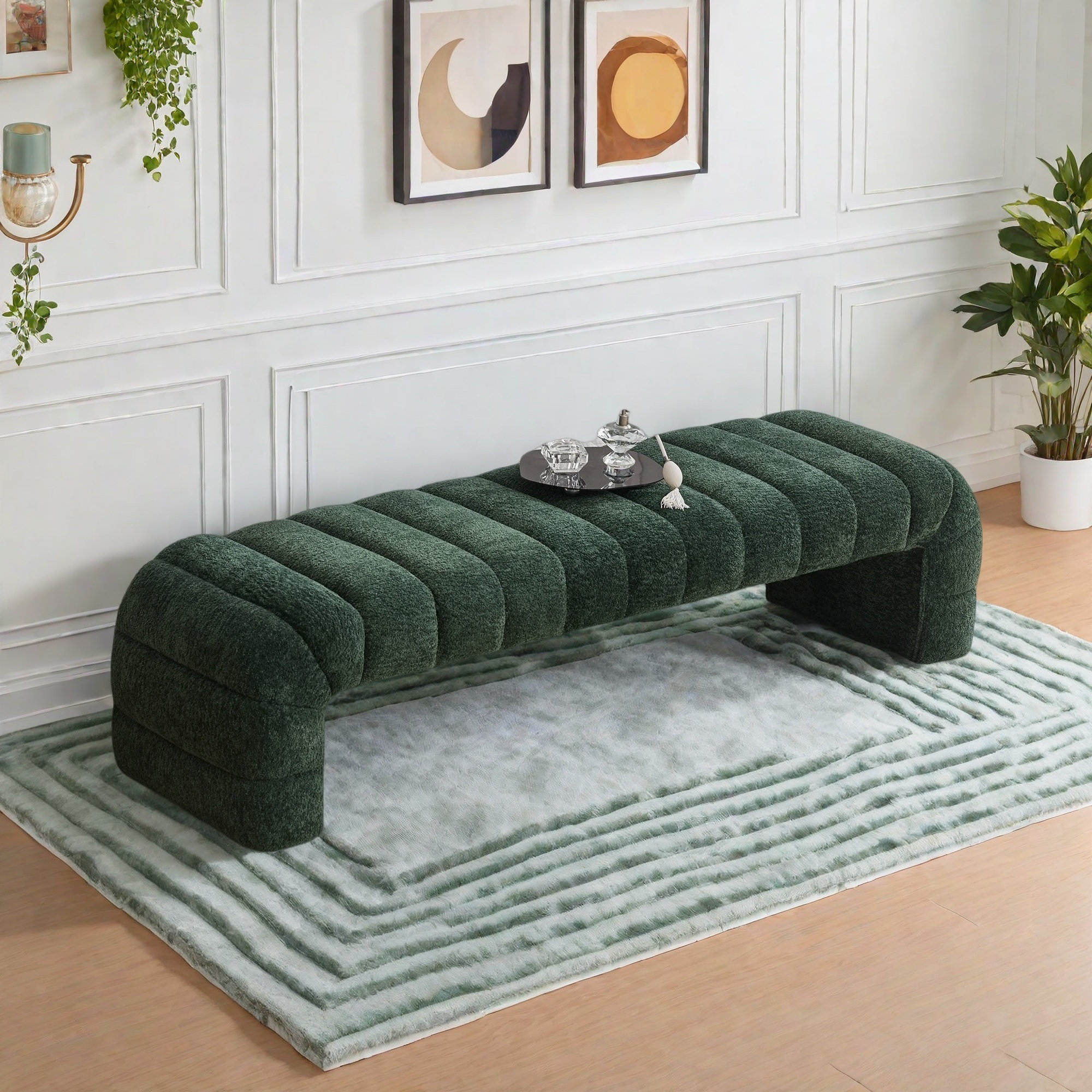 Latitude Run® Wide Modern Upholstered Armless Bed Bench, Channel Tufted ...