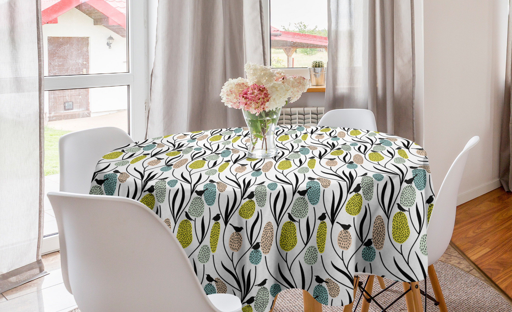 East Urban Home Spring Round Tablecloth, Abstract Botanical Pattern ...