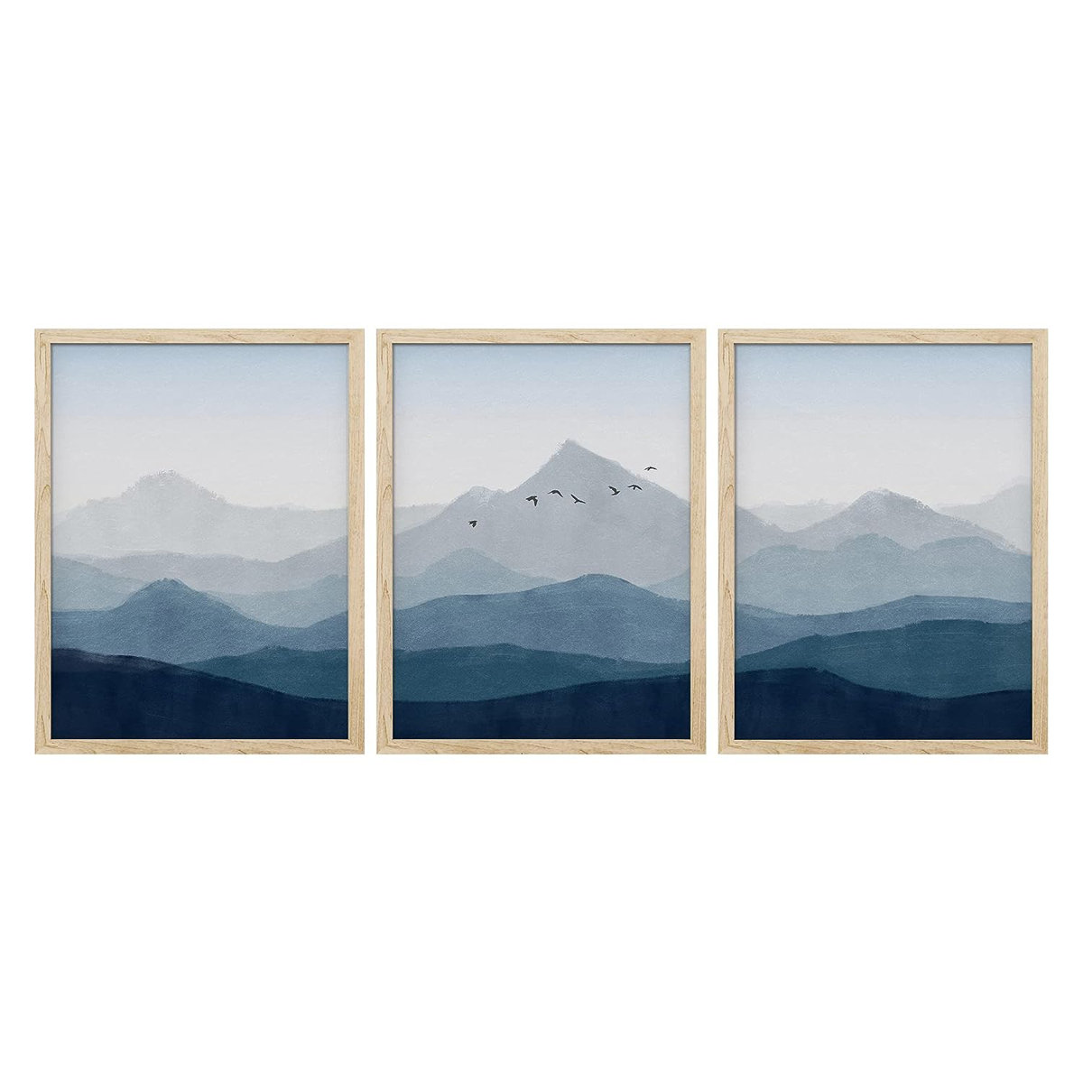 IDEA4WALL Abstract Landscape Framed Blue Mountain Wall Art, Set Of 3 ...