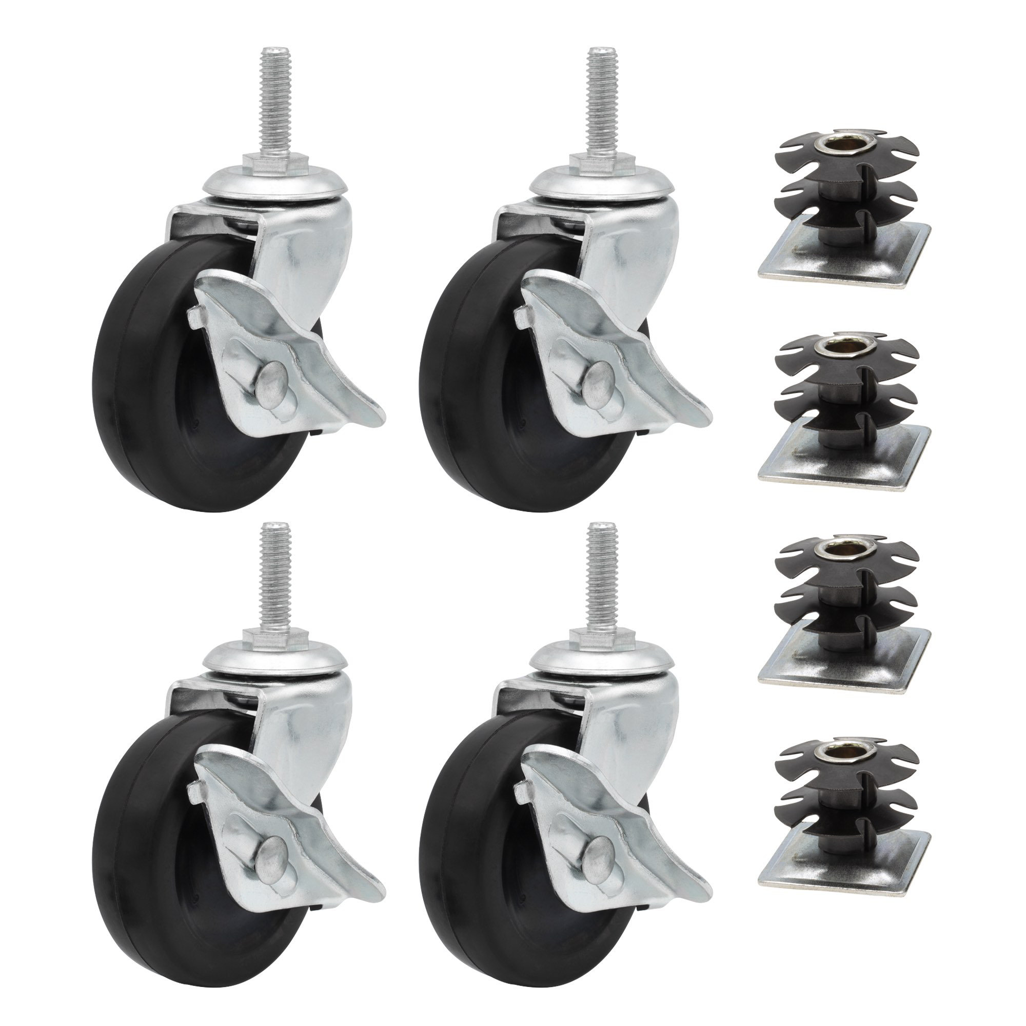 Outwater 1-1/4in. Round Metal Double Star Caster Insert With Brakes ...