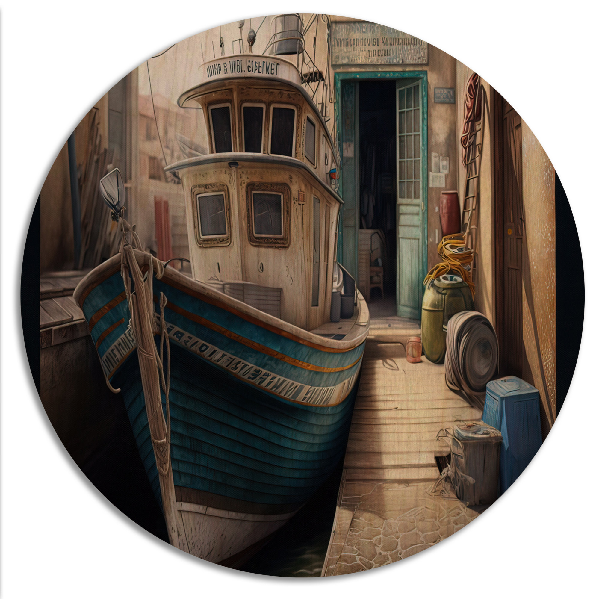 Breakwater Bay Rustic Port With A Fishing Boat VI - Coastal Wood Wall ...