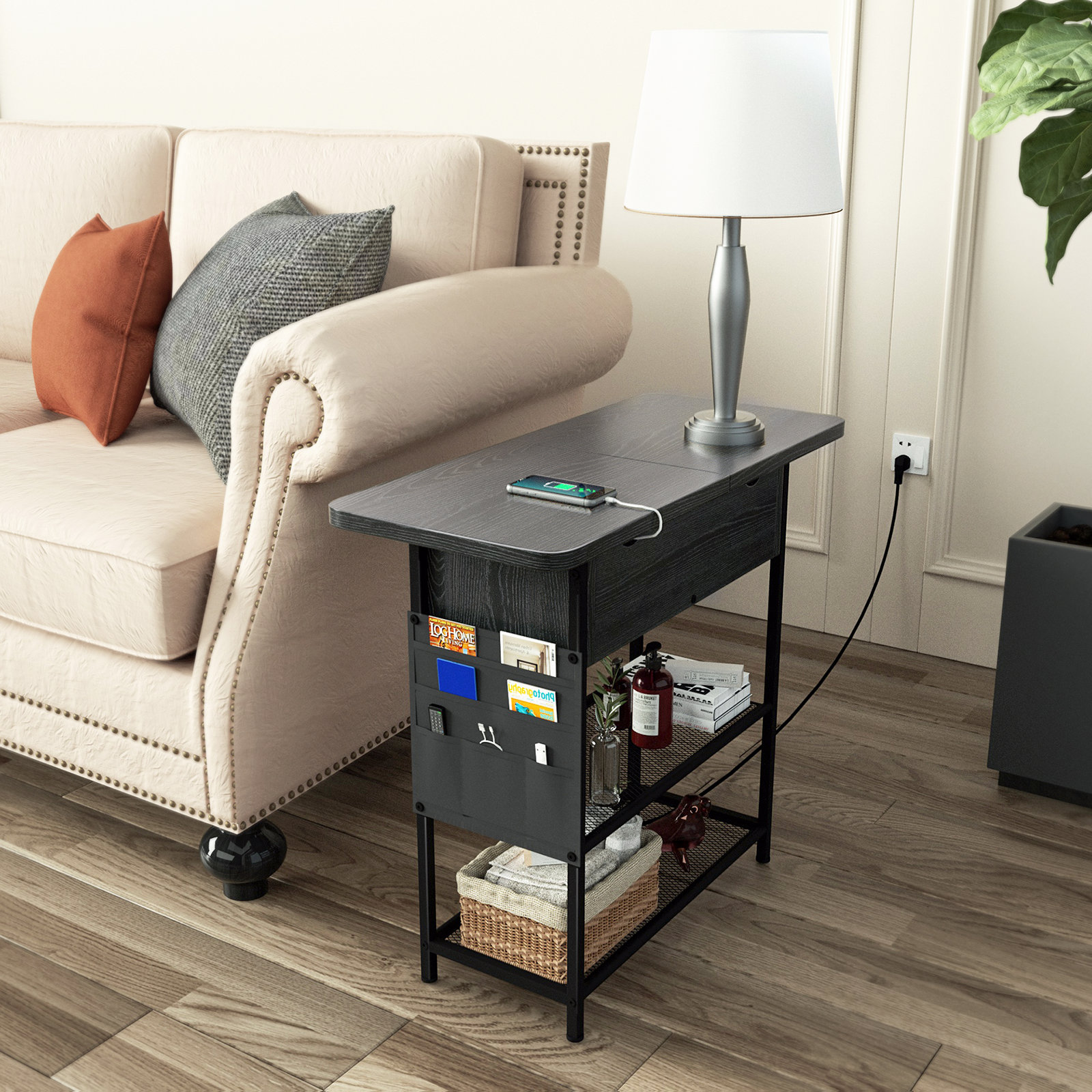 Ebern Designs Hogsett End Table Storage and USB Ports & Power Outlets ...