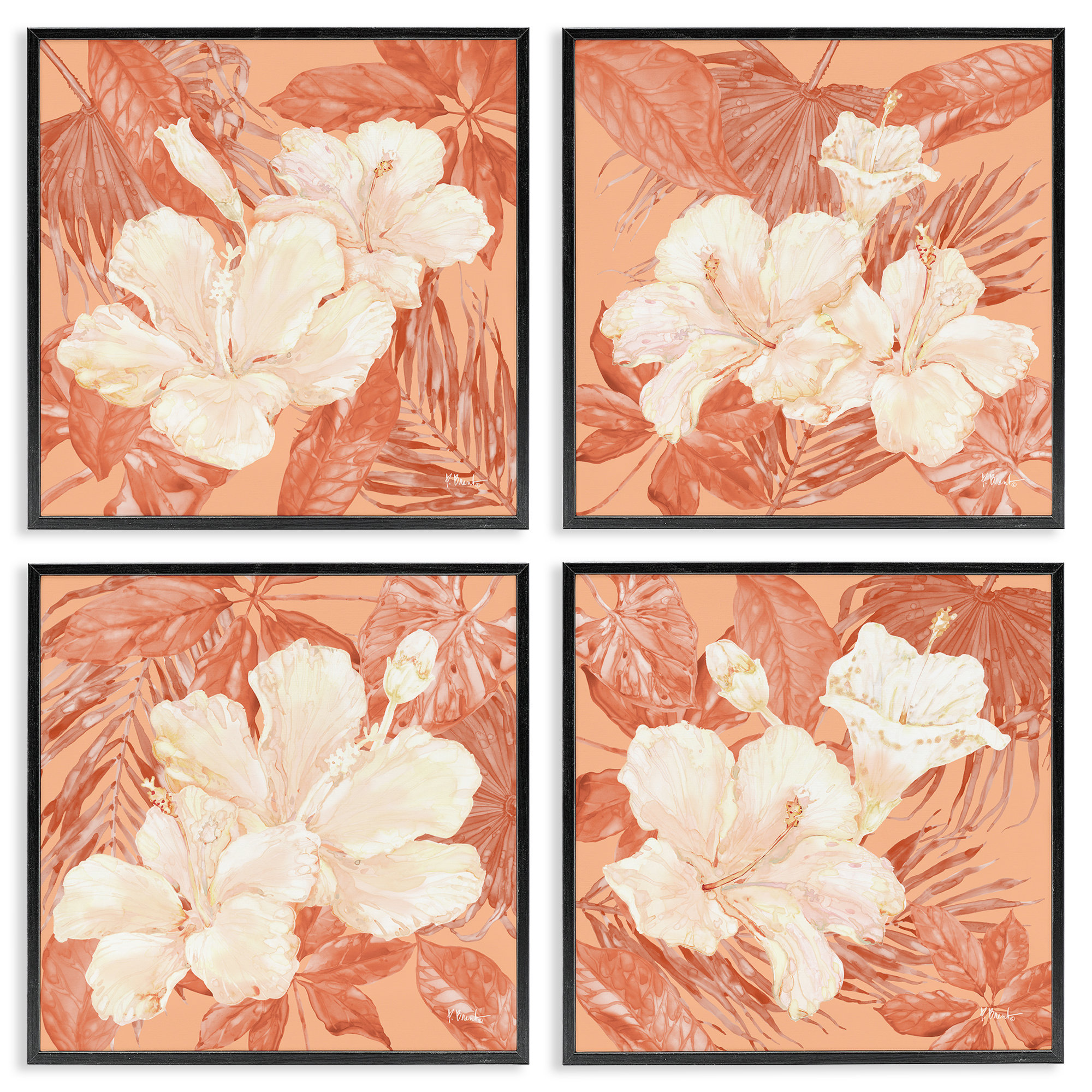 Winston Porter Peach Hibiscus Flowers 4 PC Giclee Art Set by Paul Brent ...