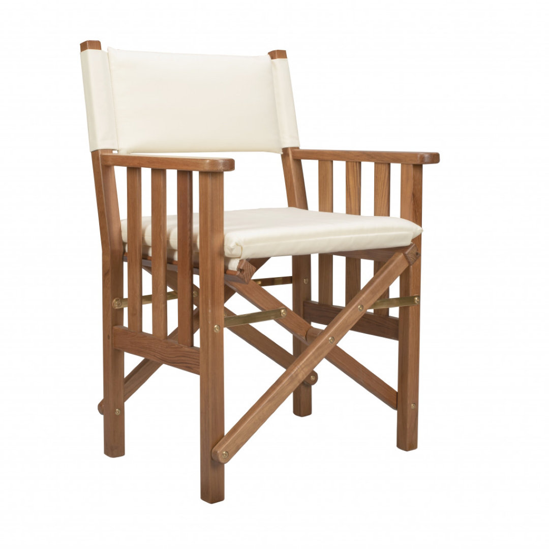 Lux Comfort Ivory And Brown Solid Wood Director Chair With Cushion ...