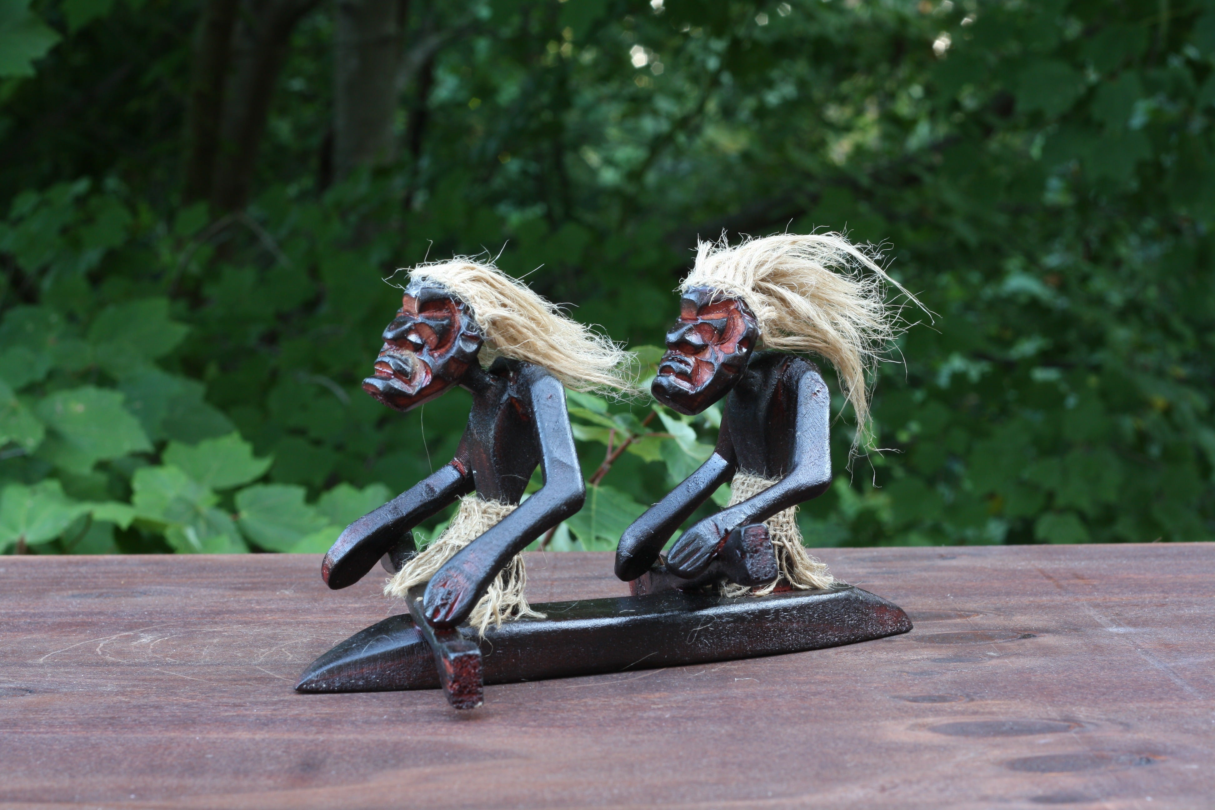 Bungalow Rose Handmade Wooden Primitive Tribal Tandem Kayaking Figurine ...