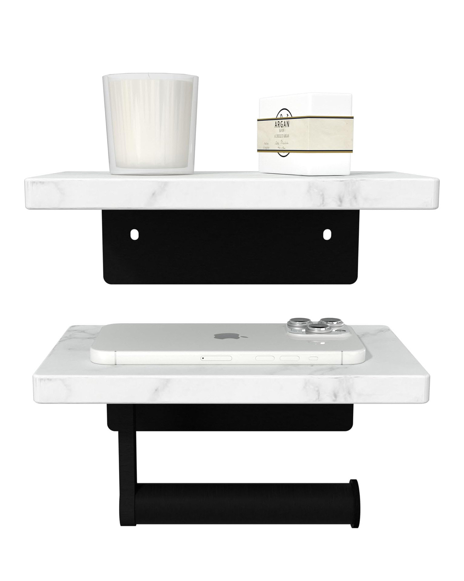 MEGA HANDLES Shelve Toilet Paper Holder with Natural Double Marble ...