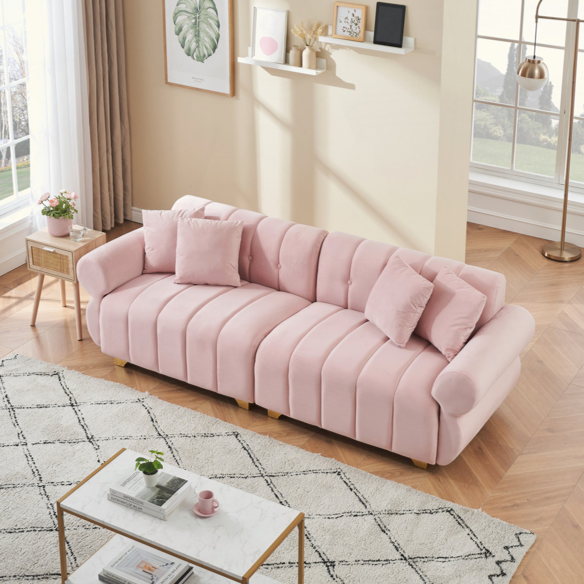 Mercer41 89-Inch Spring-Wrapped Cushions, 3 Flannelette Sofas, Stylish ...