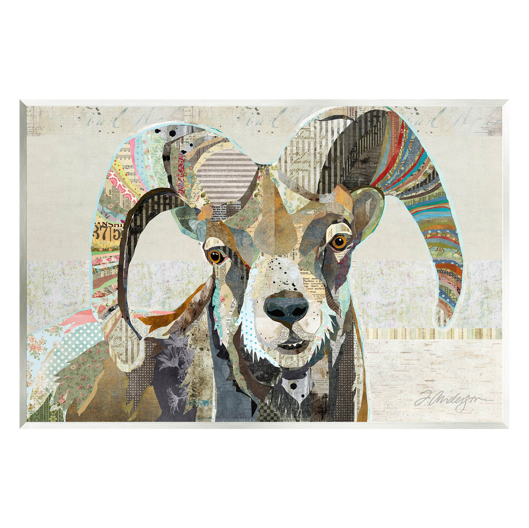 Stupell Industries Goat Striped Horns Ephemera Collage by Traci ...