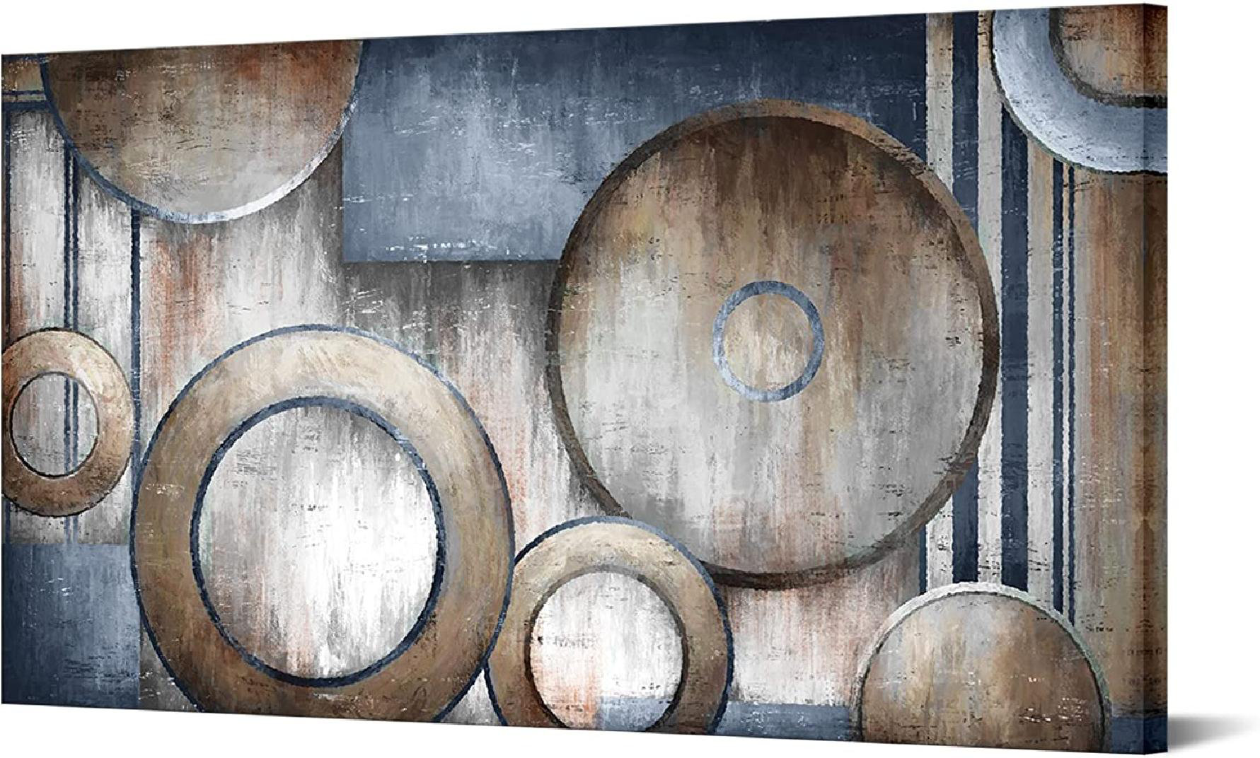 Corrigan Studio® Large Abstract Geometry Canvas Wall Art Vintage Circle ...