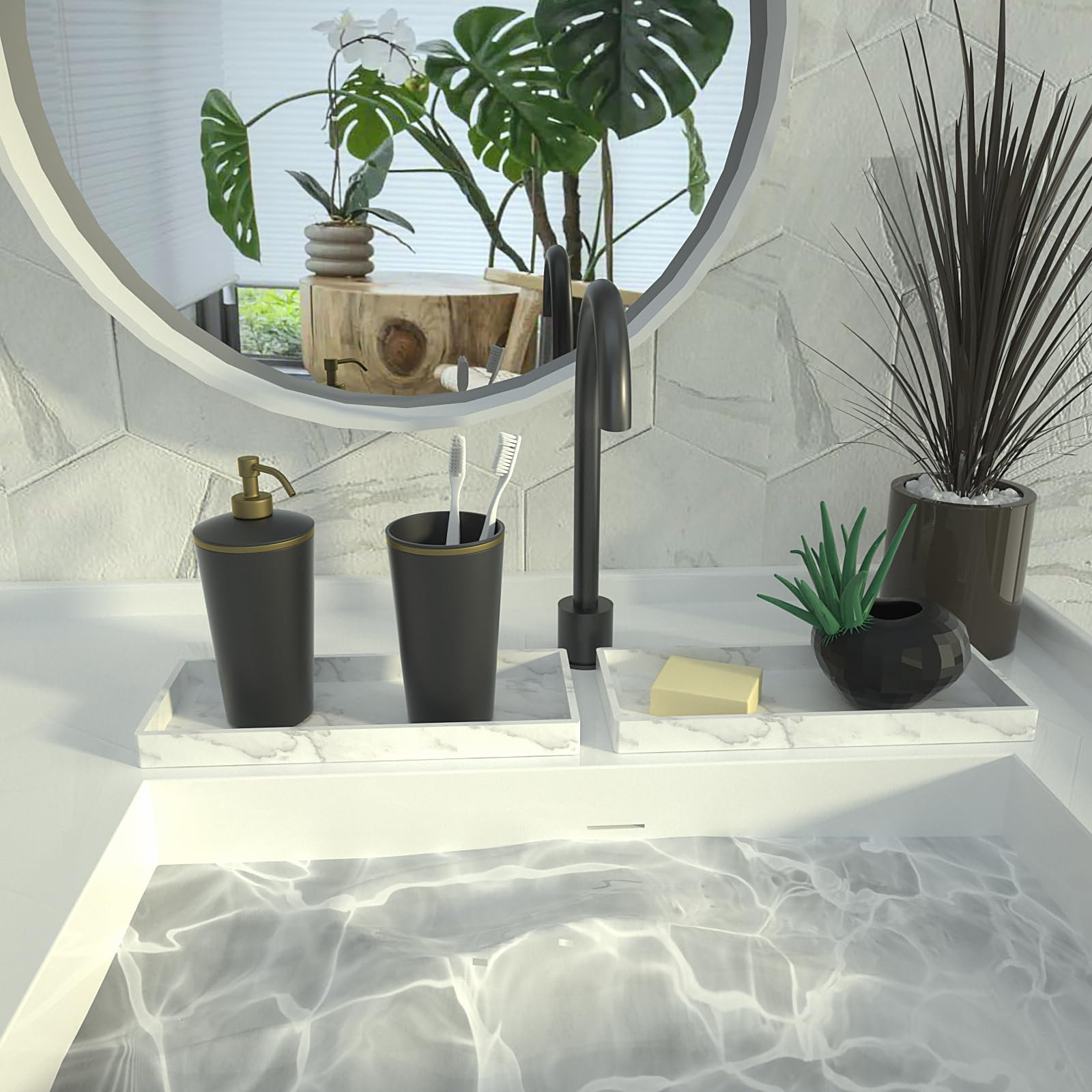 Ivy Bronx 2 Packs Silicone Bathroom Vanity Tray Rectangle Set ...