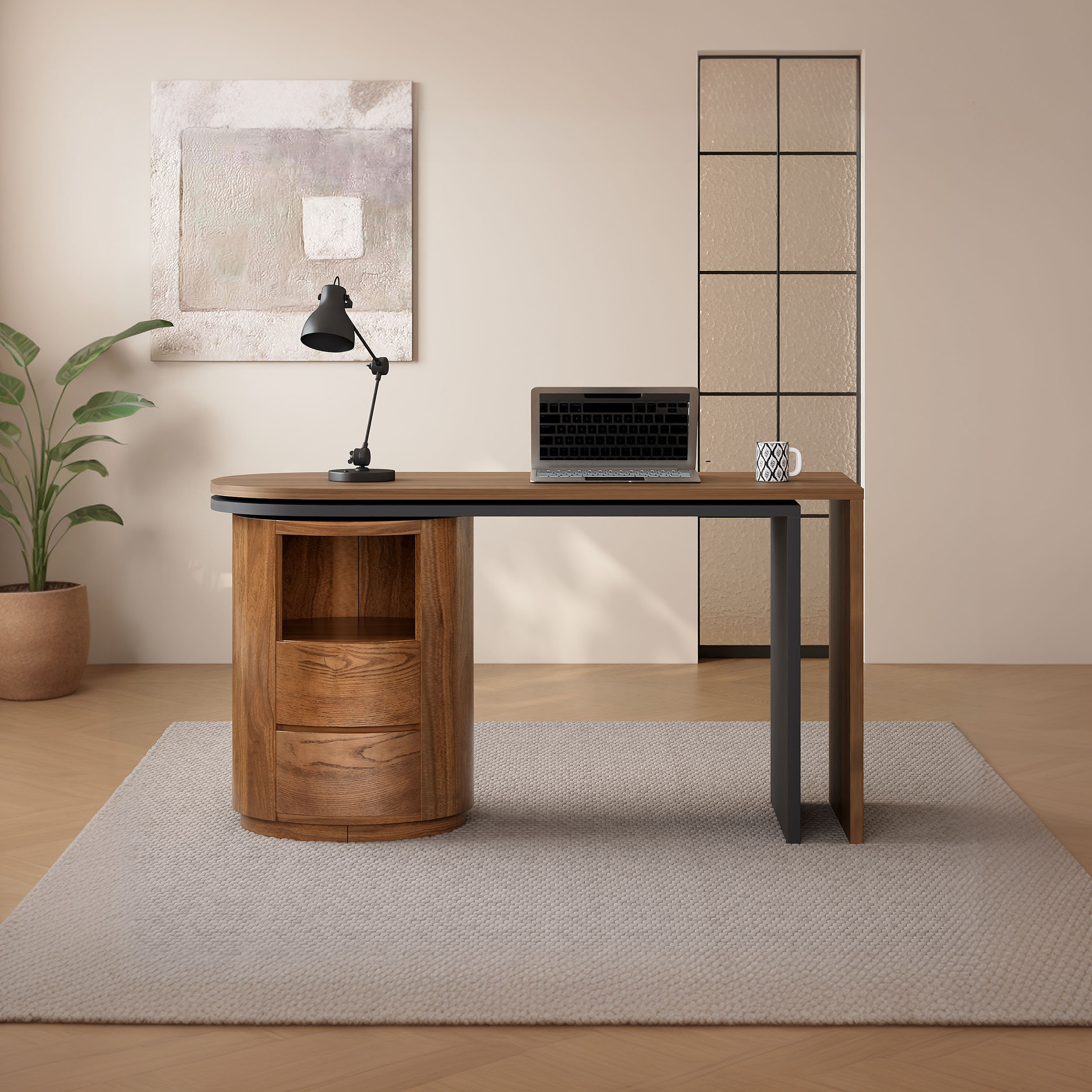 17 Stories L-Shaped 360° Rotating Desk With Two Drawers - Wayfair Canada