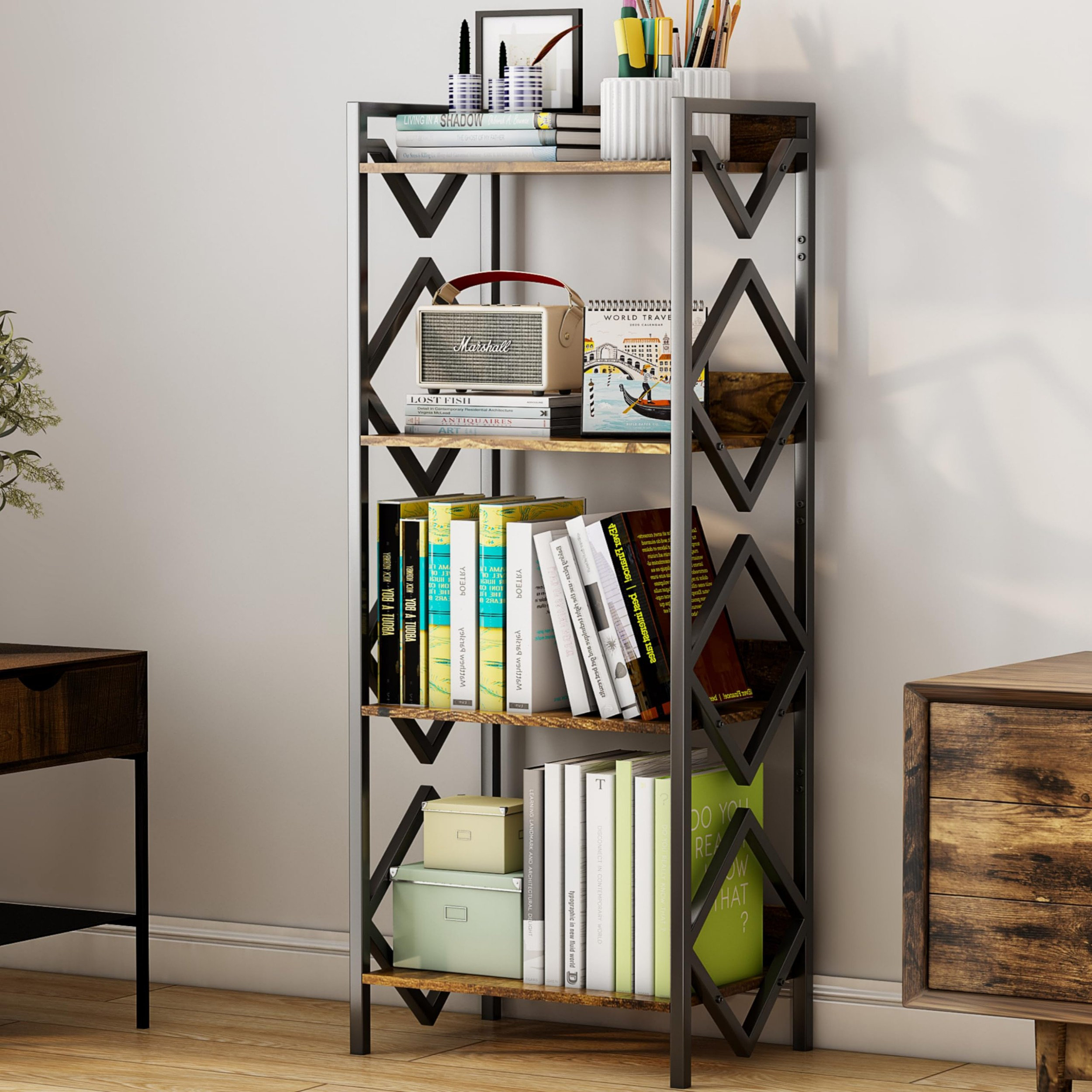 17 Stories Vallu Wood Side Table With Storage Rack Bookshelf | Wayfair