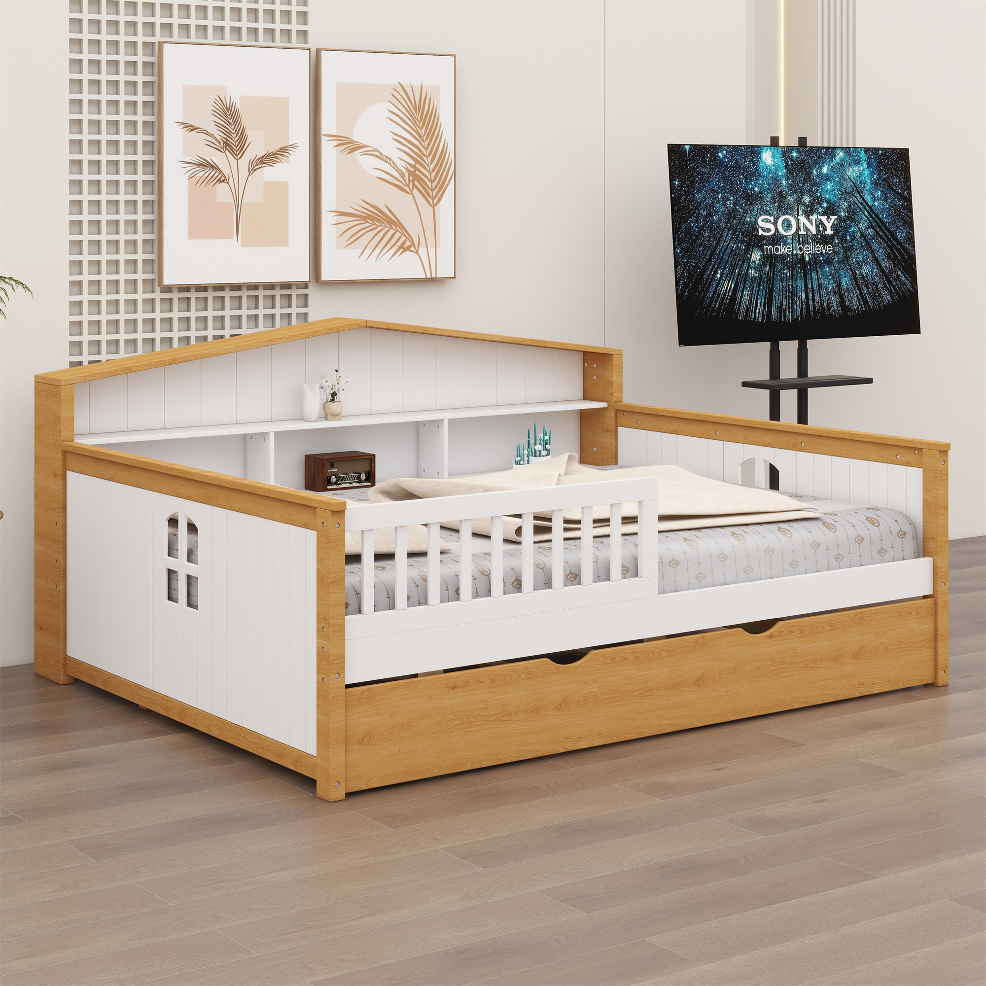 Gracie Oaks House Shape Daybed With Trundle And Bookcase Headboard ...