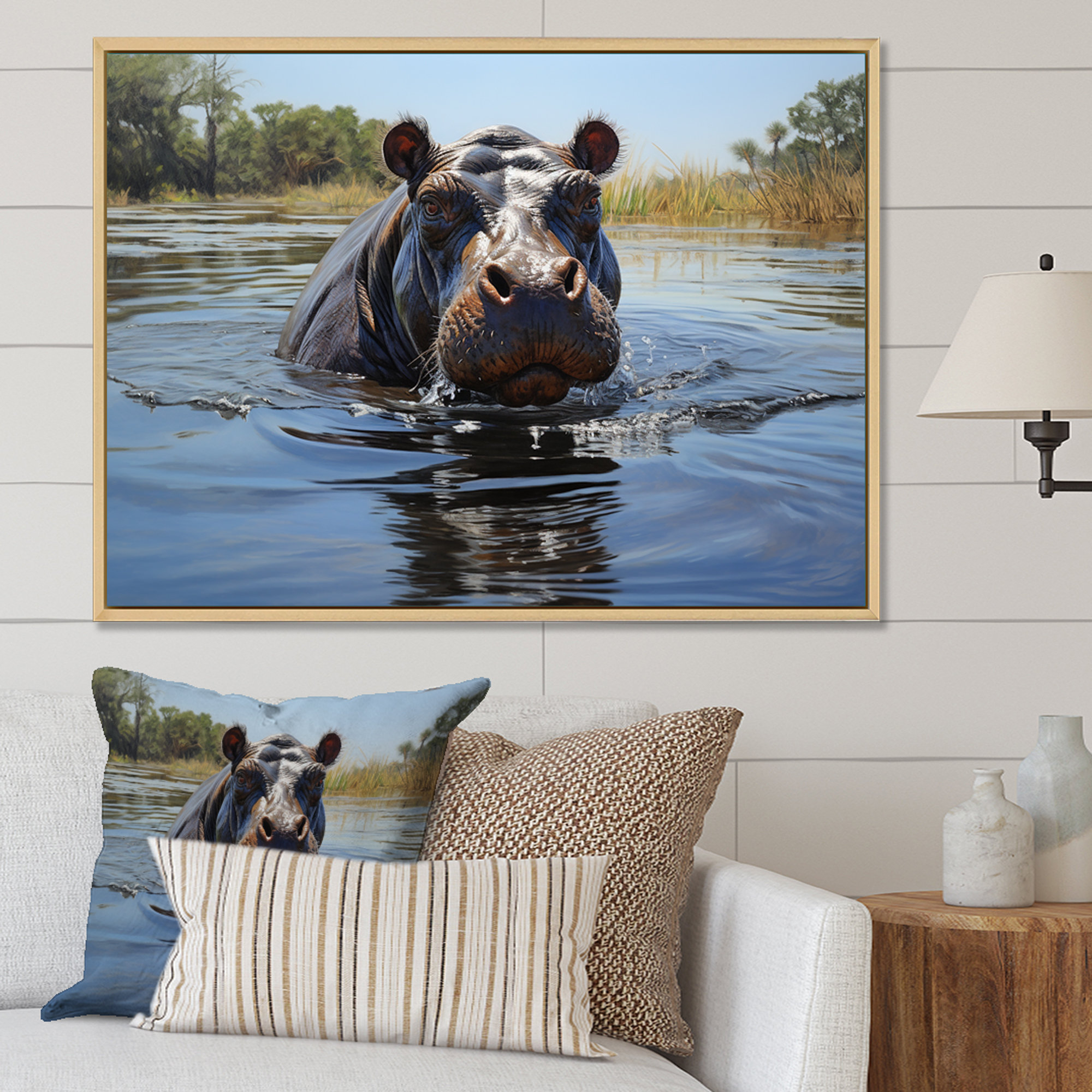 Dakota Fields Grey Hippos Riverbank Daydreams 2 - Hippopotamuswall Art ...