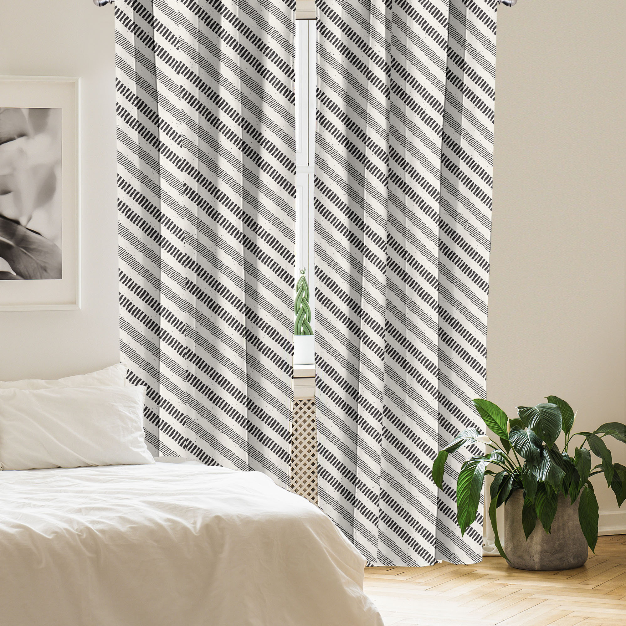 East Urban Home Geometric 4-Panel Curtains, Diagonal Line Composition ...