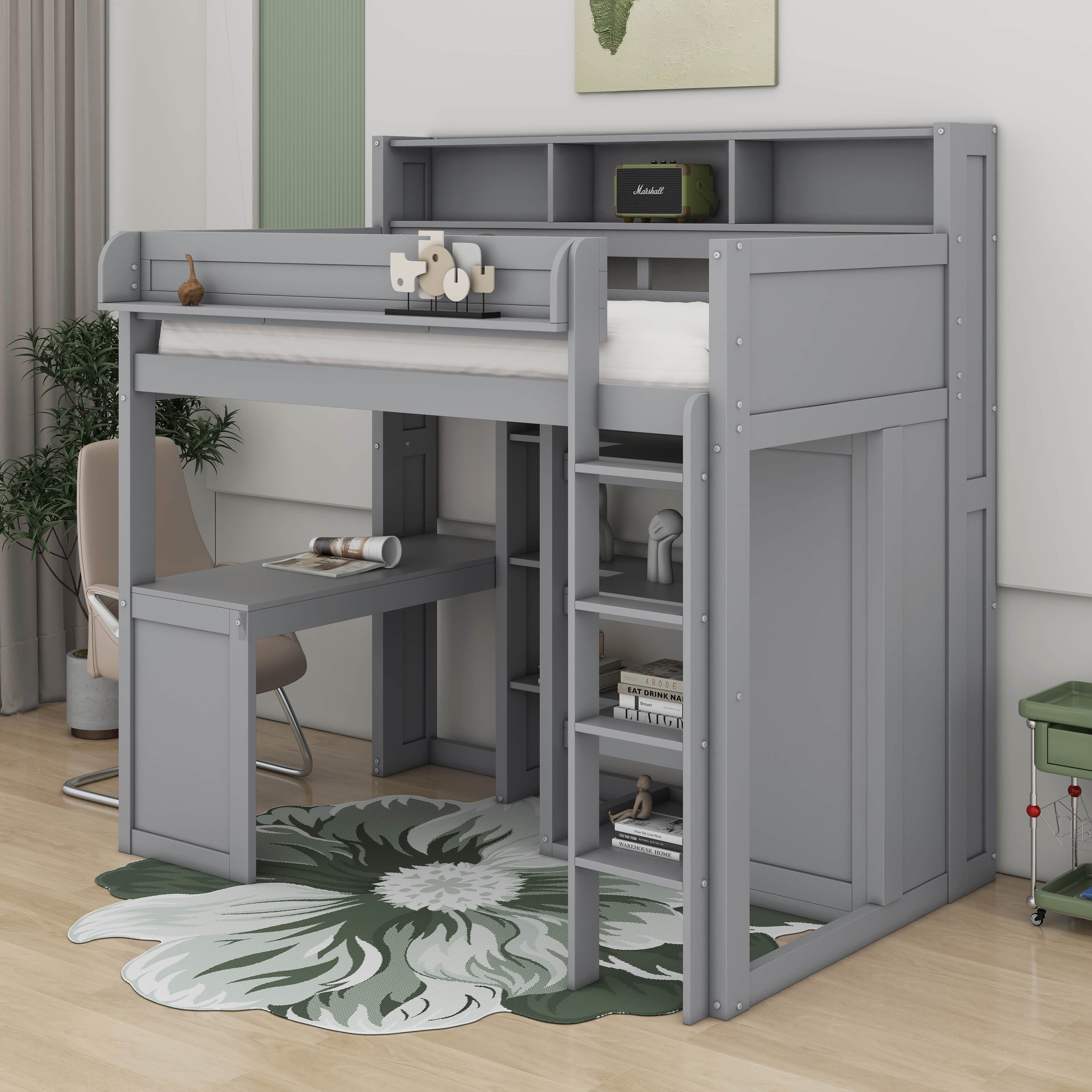 NEW WINDOW system Twin Size Loft Bed With Multiple Storage Shelves And ...