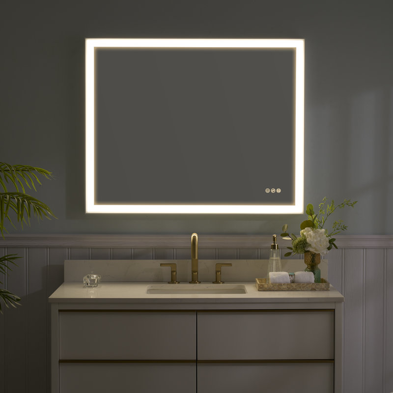 FORCLOVER Wall Mounted Bathroom Heavy Duty Framed LED Mirror With ...