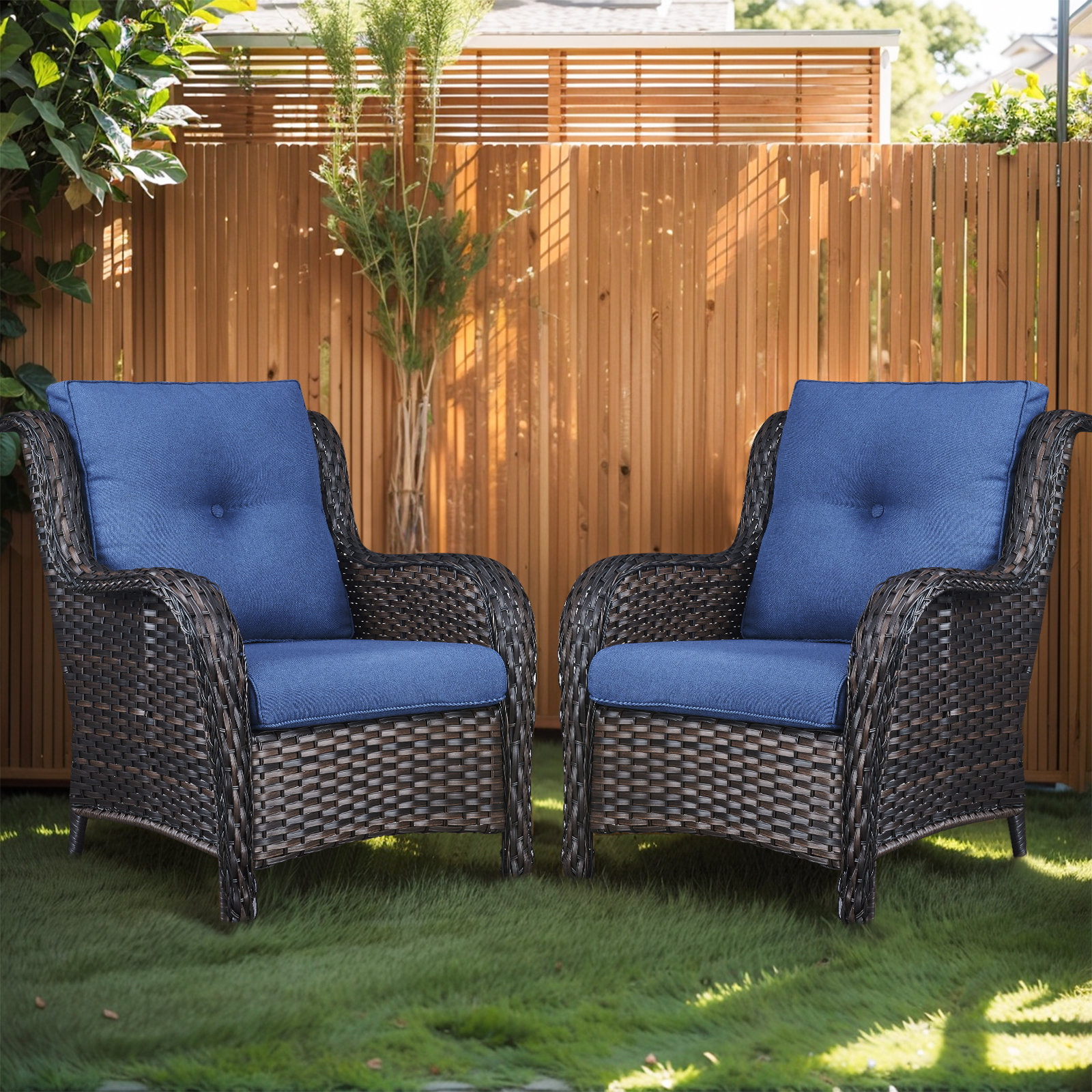 Red Barrel Studio® Deb Wicker Rattan Outdoor Patio Lounge Chairs with ...