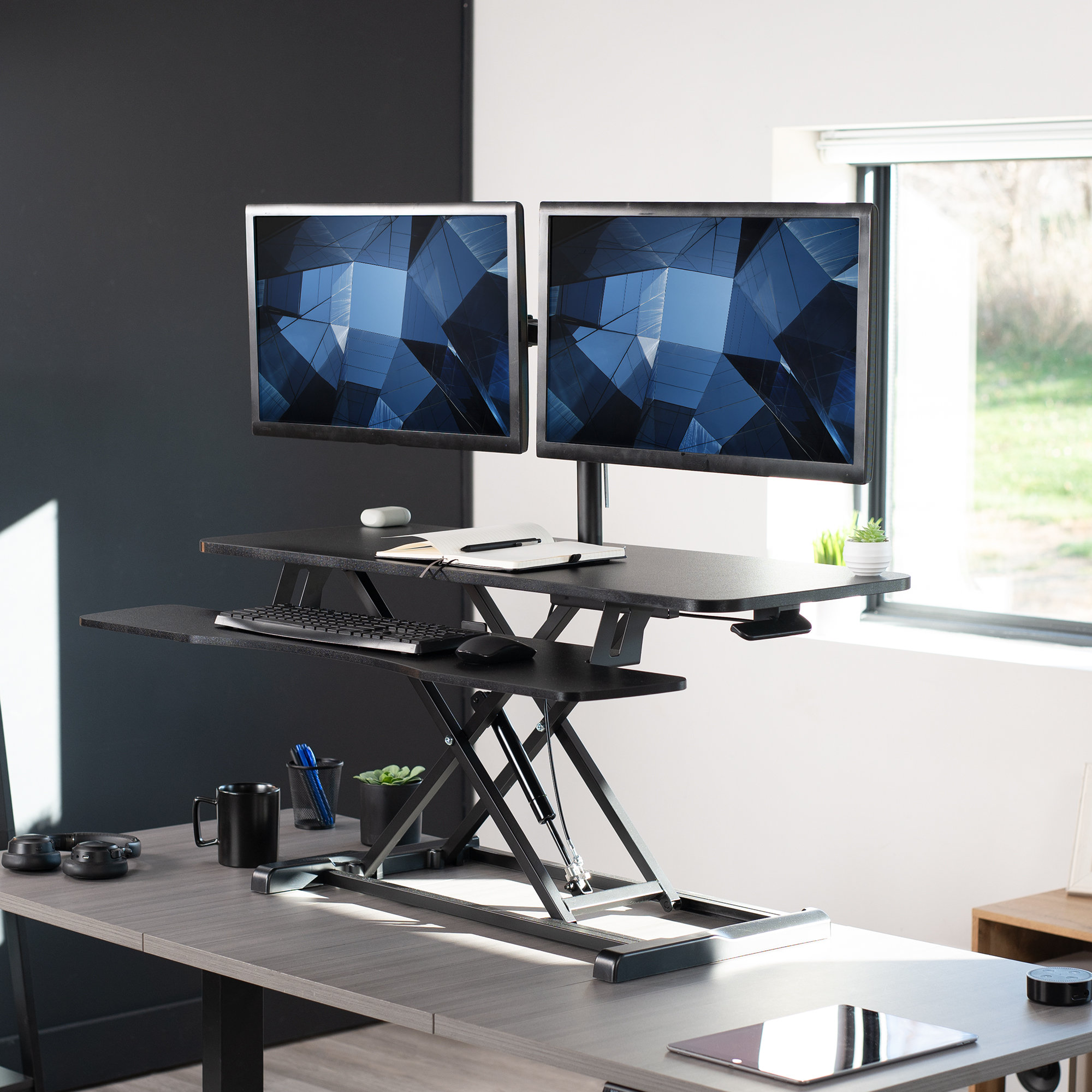 VIVO 42" Standing Desk Riser with Adjustable Dual 13" to 30" Monitor ...